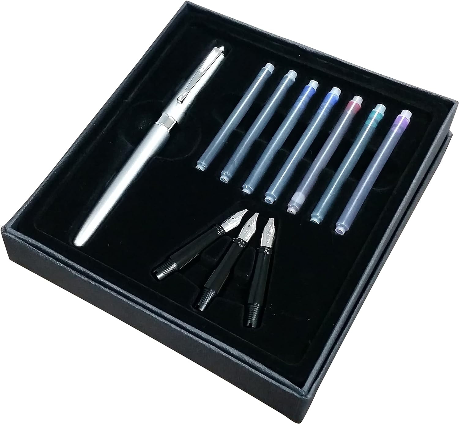 Calligraphy Fountain Pen Set for Caligrapher (Silver) Bundle with a ...