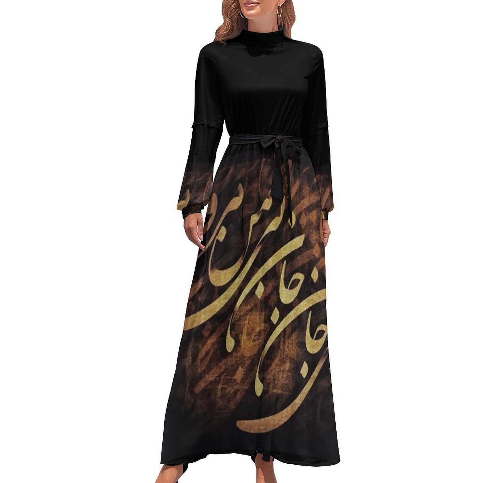 Calligraphy Of A Persian Poem Women's Long Dress Long Sleeves Dress ...