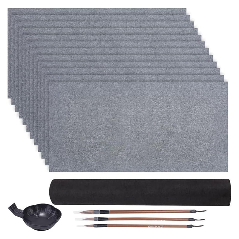 Calligraphy Set Water Writing Cloth 12 Sheets of Paper 3 Sizes Brushes ...