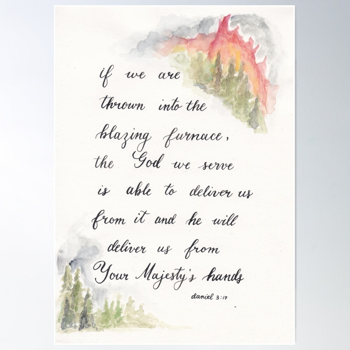 Calligraphy Watercolor Bible Verse Handwritten Daniel 3:17 Poster Wall ...