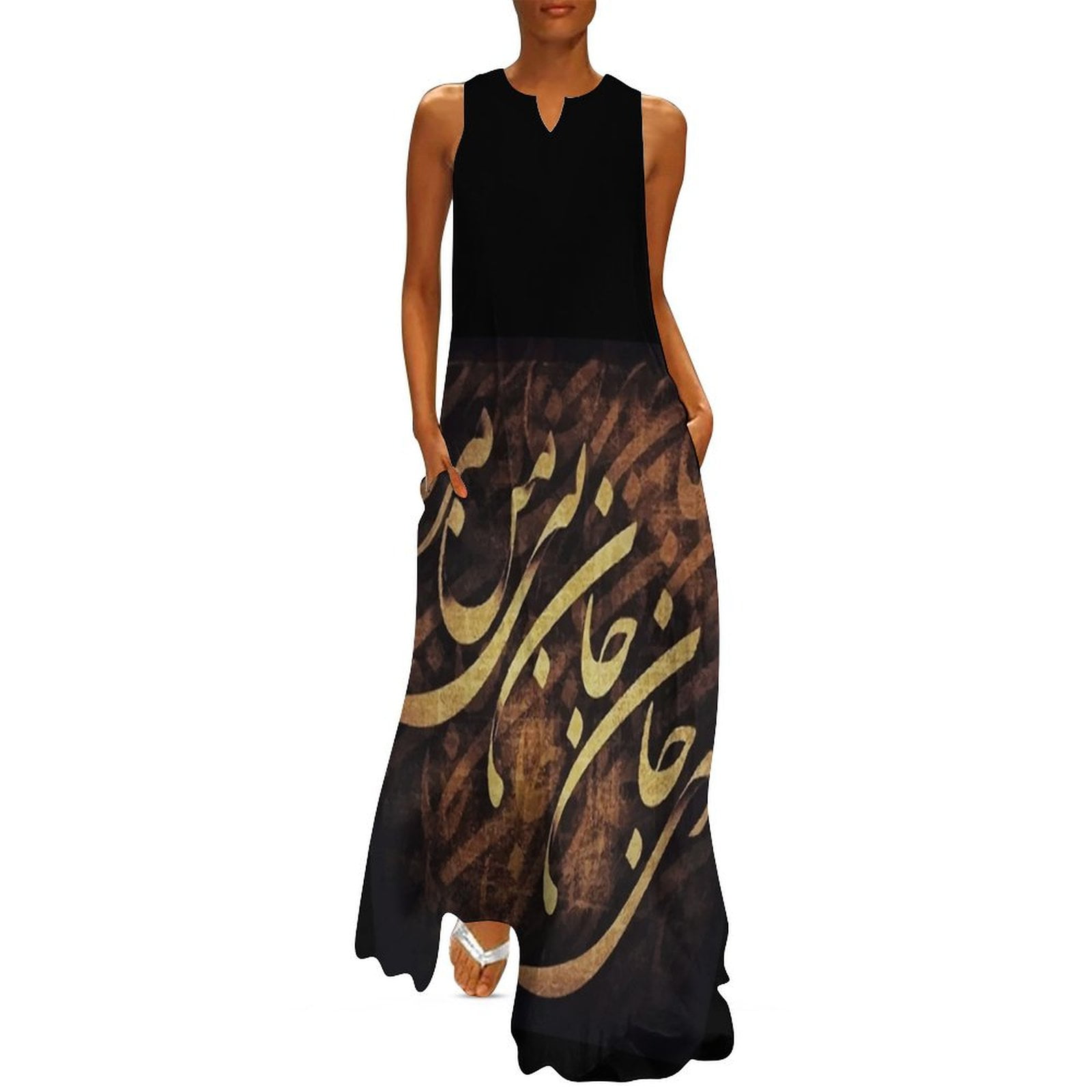 Calligraphy of A Persian Poem Long Dress Female Clothing Prom Dress ...