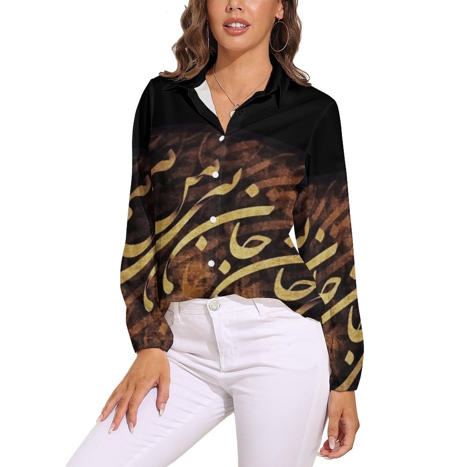 Calligraphy of A Persian Poem Long Sleeve Blouse Woman Streetwear ...