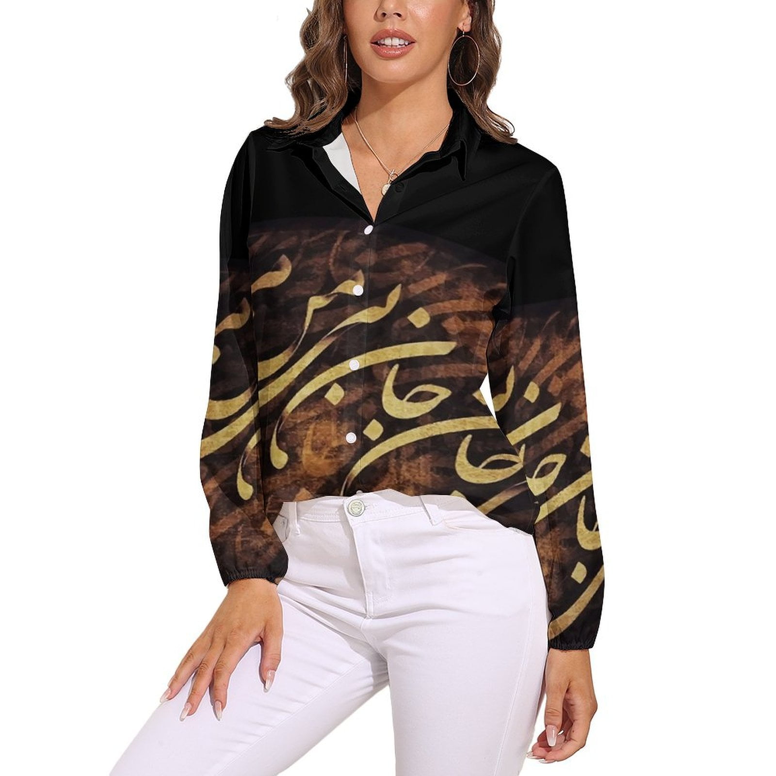 Calligraphy of A Persian Poem Long Sleeve Blouse Woman Streetwear ...