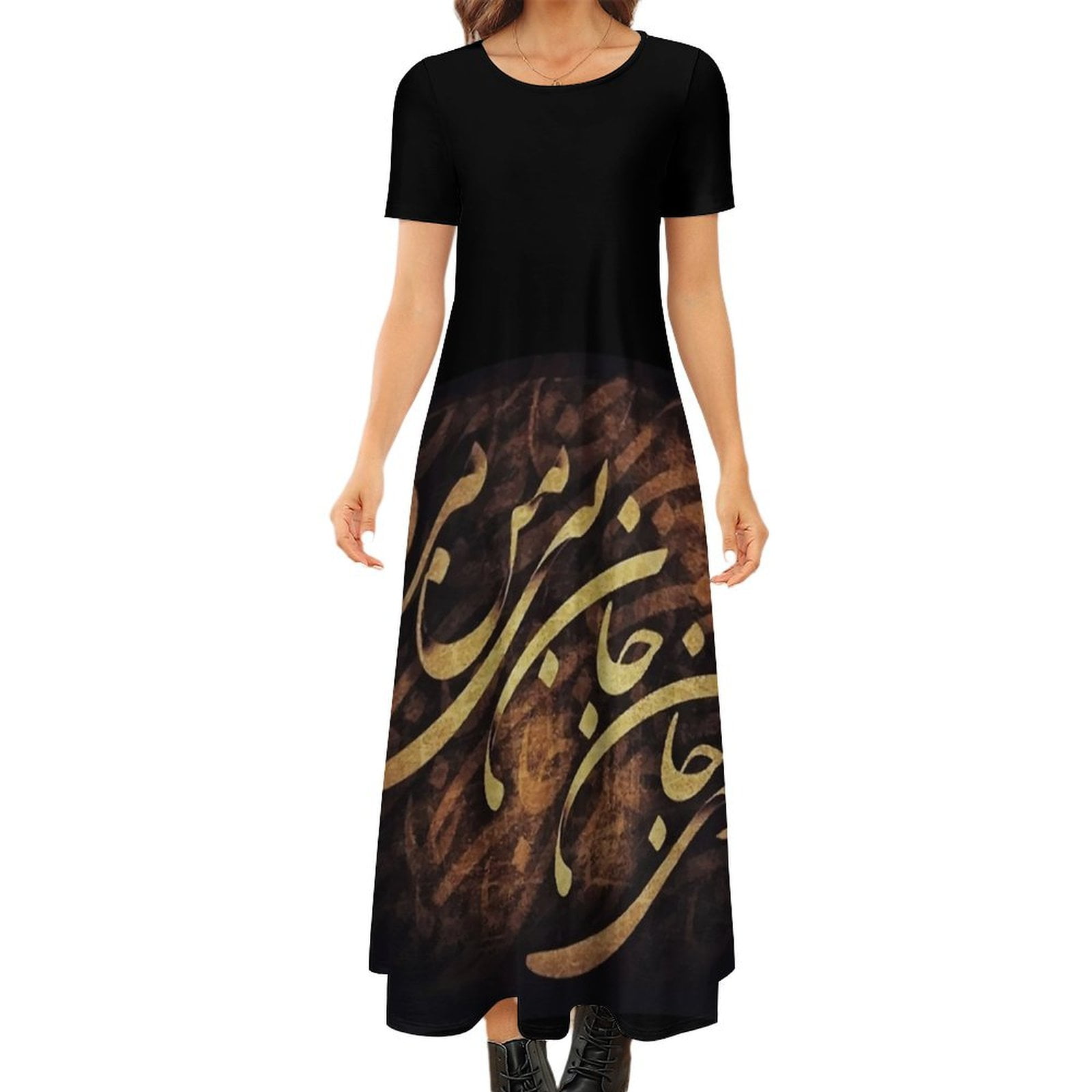 Calligraphy of A Persian Poem Maxi Dress for Women Crew Neck Beach ...