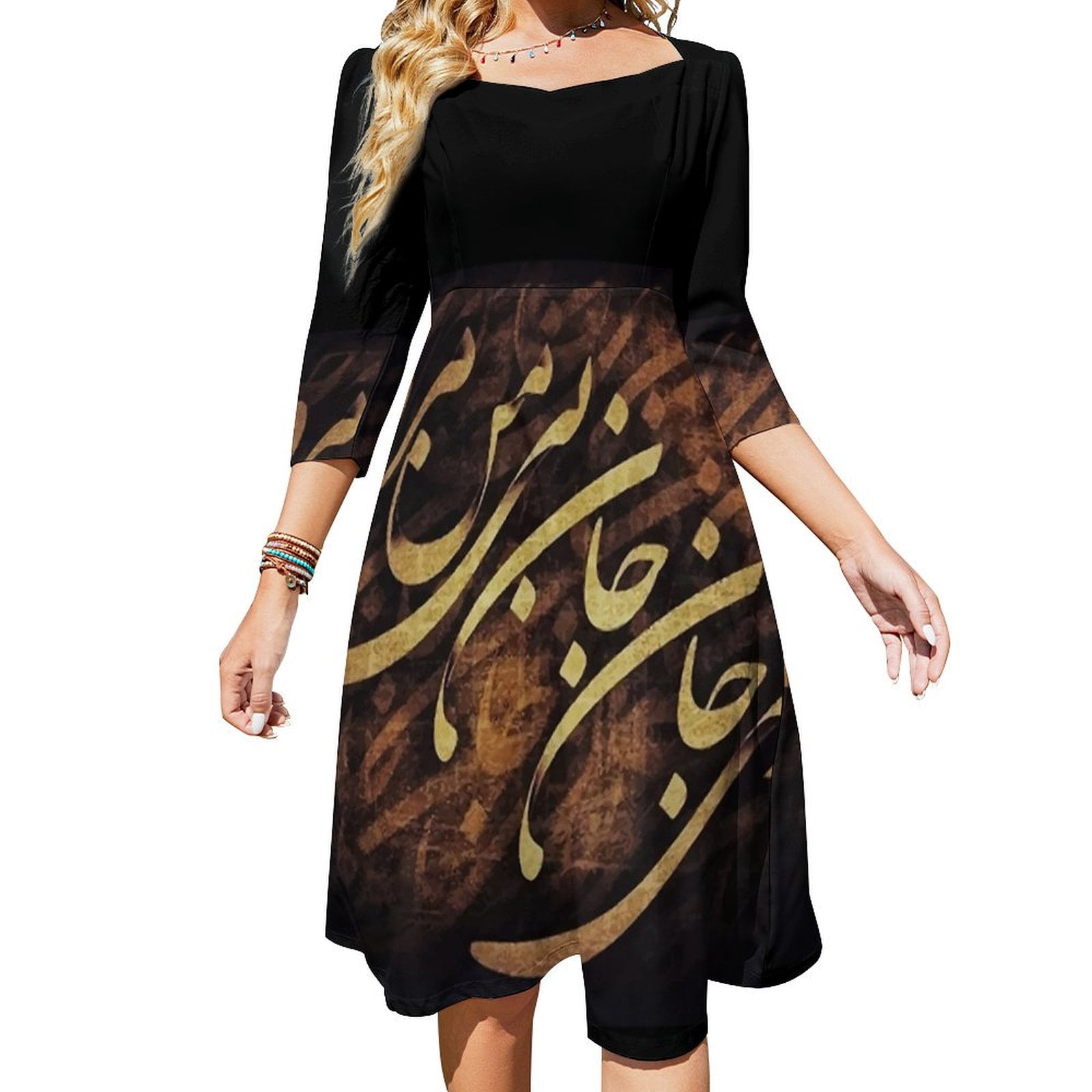 Calligraphy of A Persian Poem Sweetheart Knot Flared Dress Fashion ...