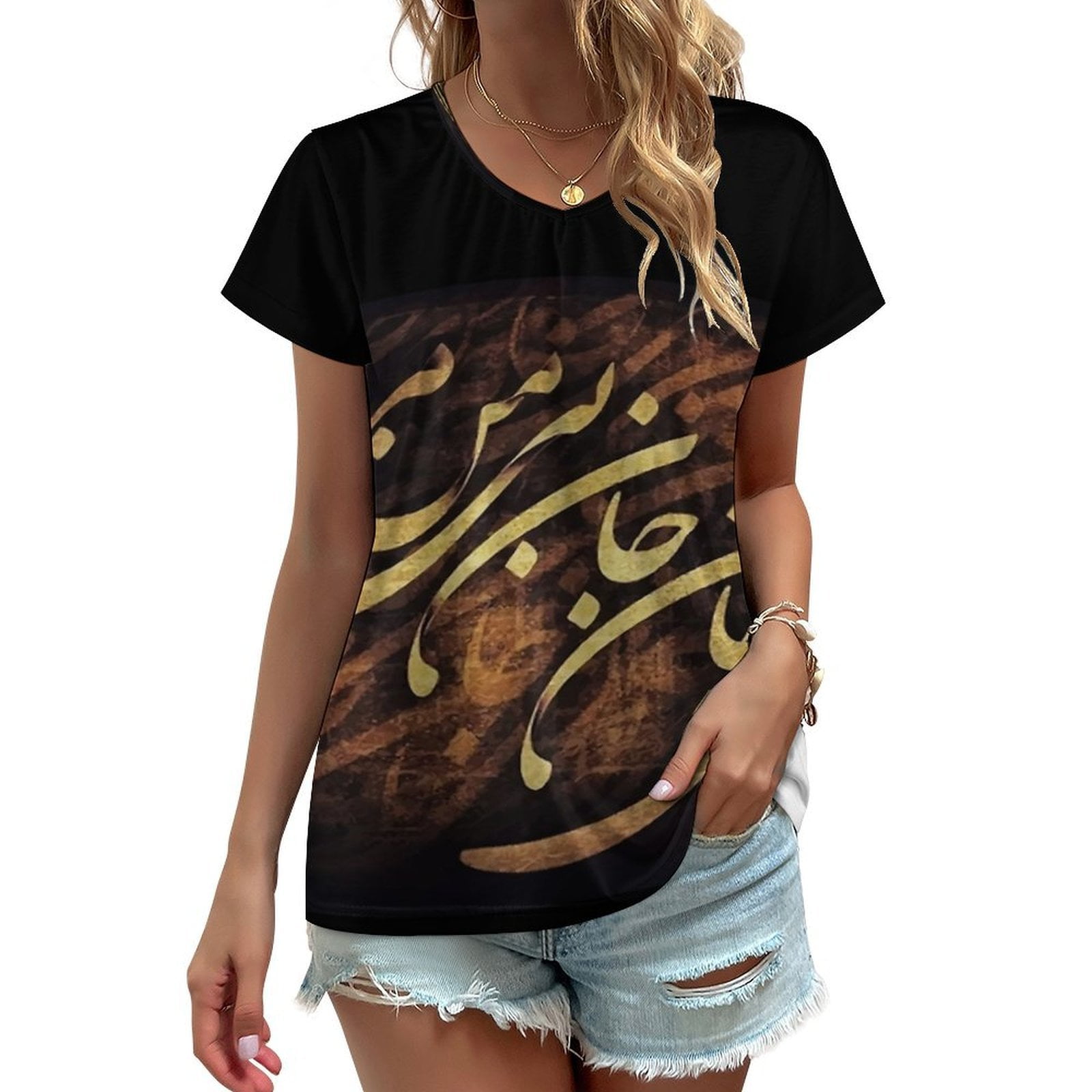 Calligraphy of A Persian Poem Women's Blouse Short Sleeve Women's Top T ...