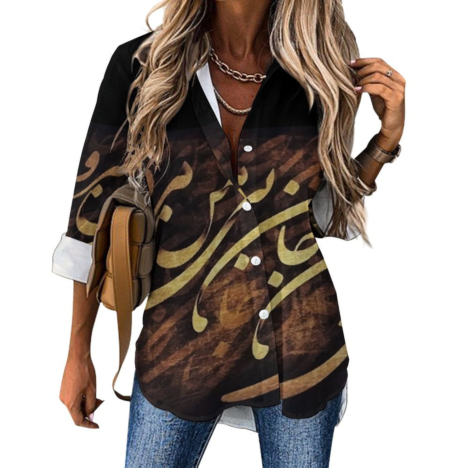 Calligraphy of A Persian Poem Women's Button Down Long Sleeve Shirts ...