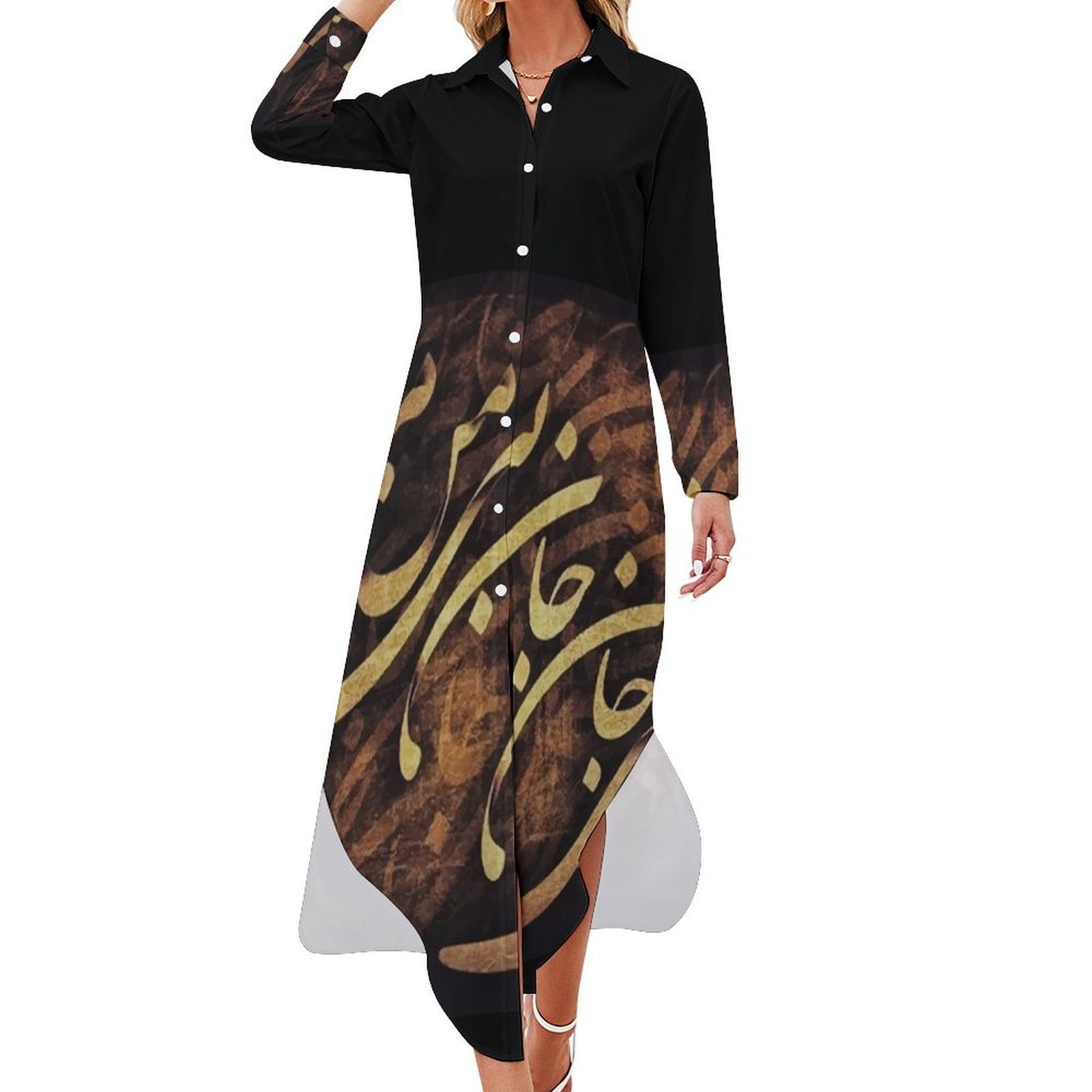 Calligraphy of a persian poem Long Sleeved Shirt Dress Women's clothing ...