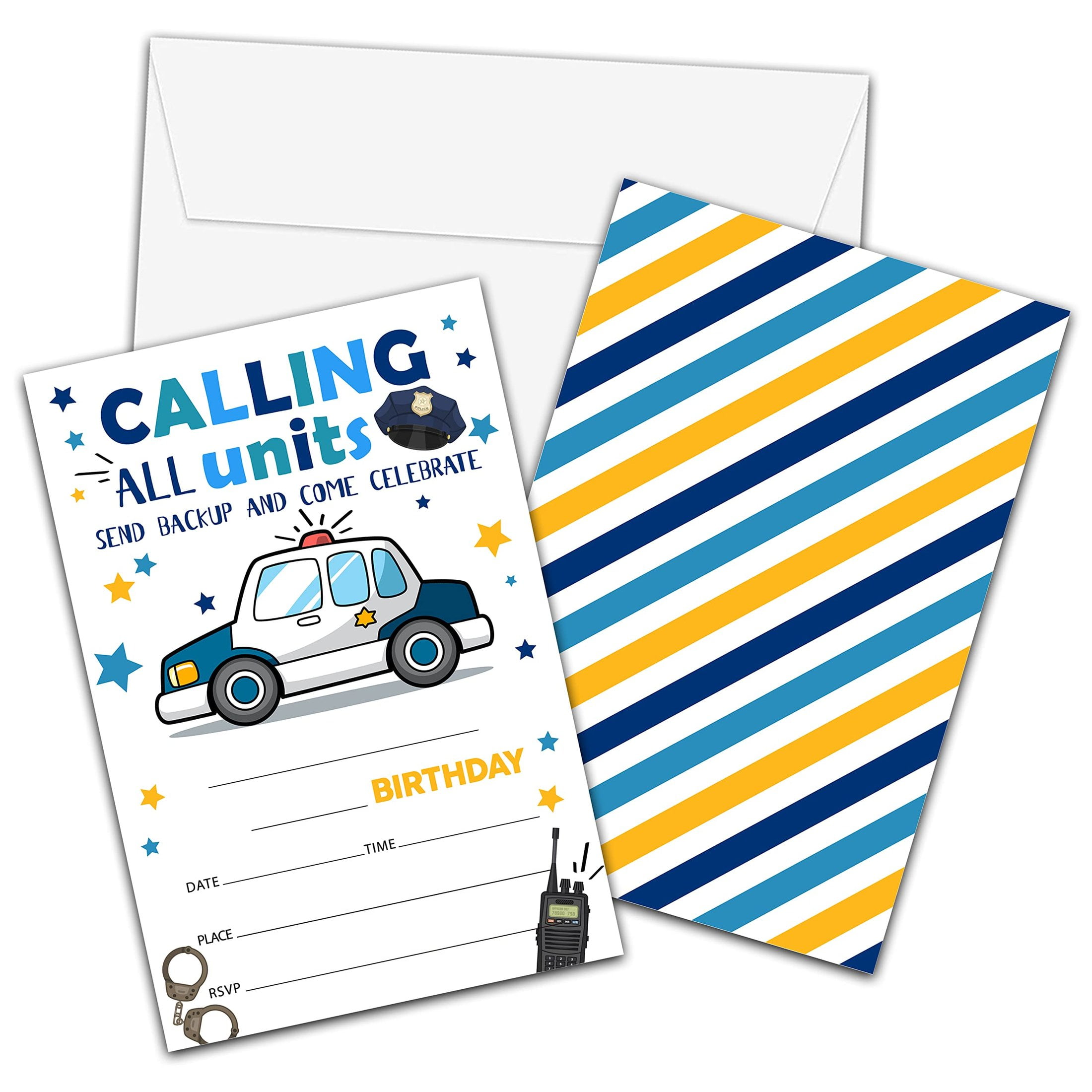 Calling All Units: Police Officer Birthday Invitations with Envelopes ...