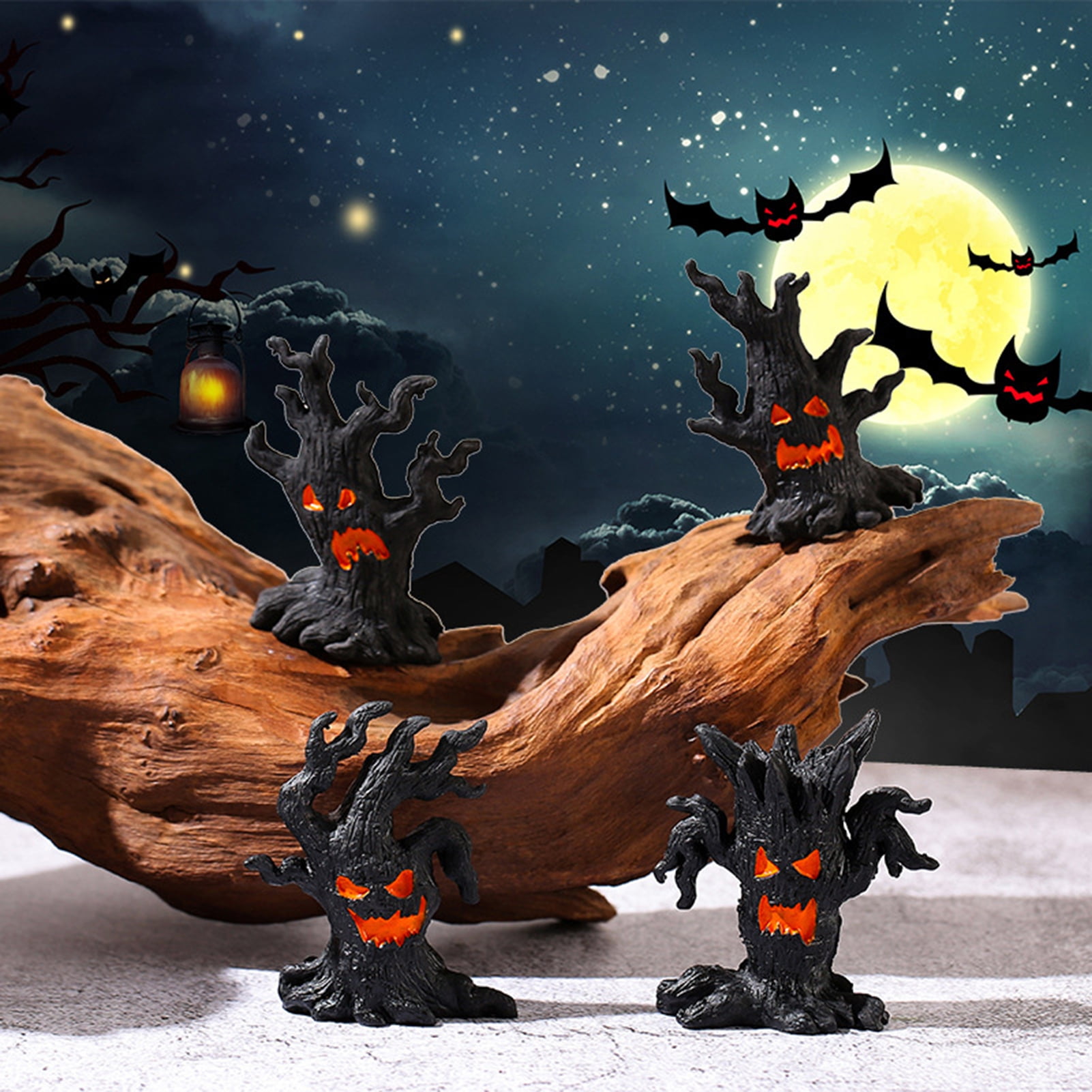 Callipe 1/4Pcs Halloween Spooky Tree Figurine Ghost Tree Stump Resin ...