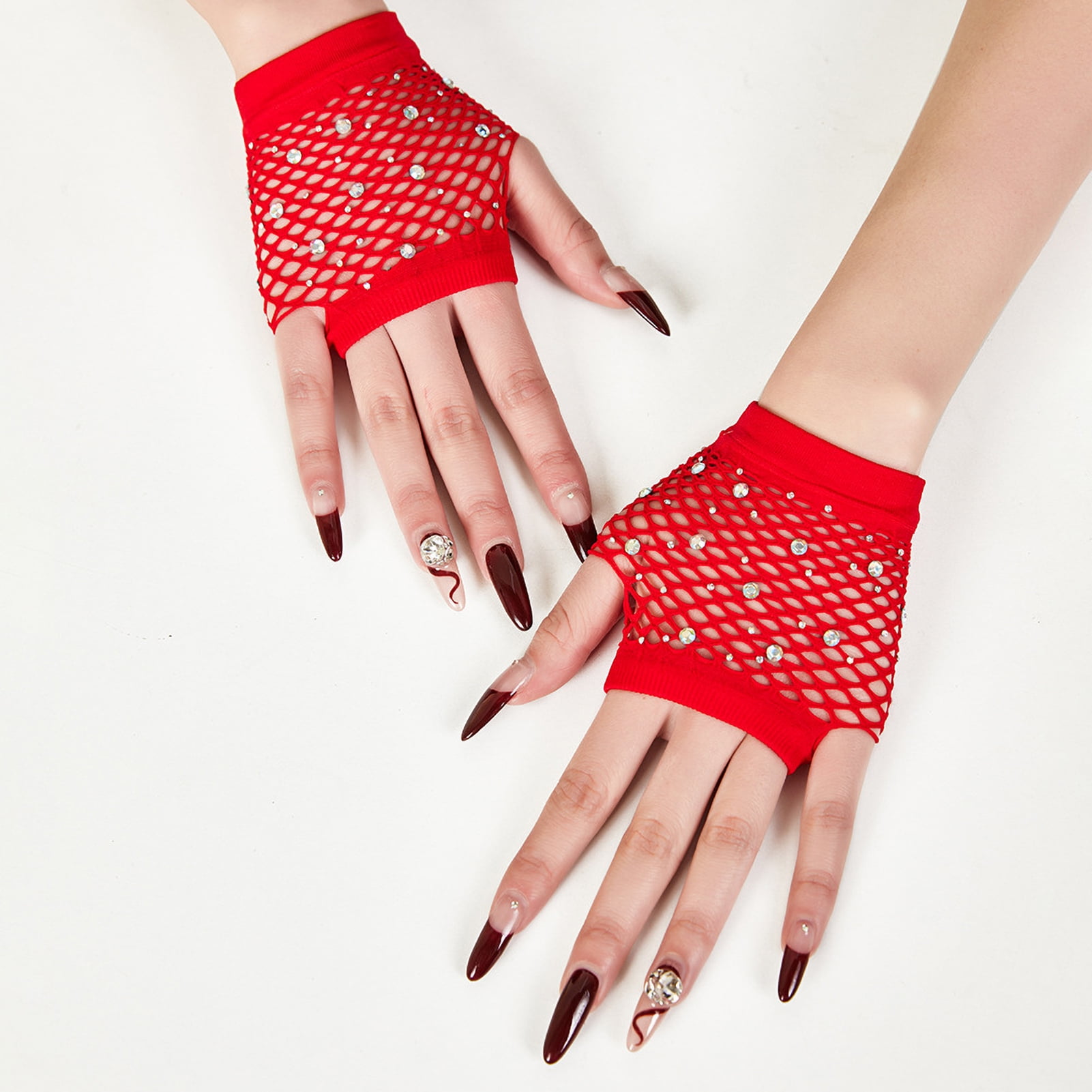 Callipe 1 Pair Performance Gloves Hollow Out Fishnet Thin Rhinestone ...
