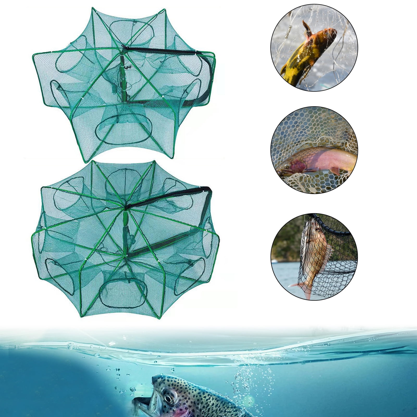 Callipe 1 Set Foldable Fishing Bait Trap 6/8 Holes Heavy Duty Fine Mesh Portable Collapsible ...