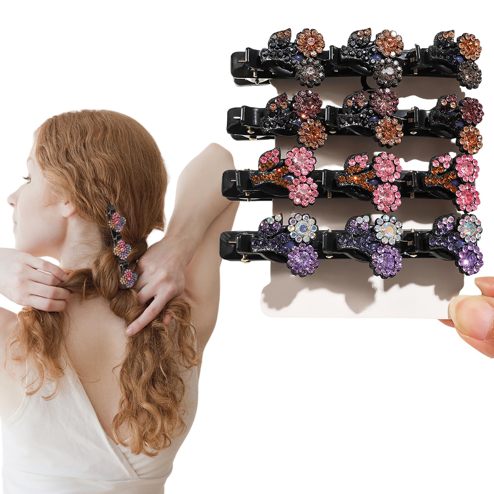 Callipe 2/3/4Pcs Women Braided Hair Clips with Sparkling Rhinestones ...