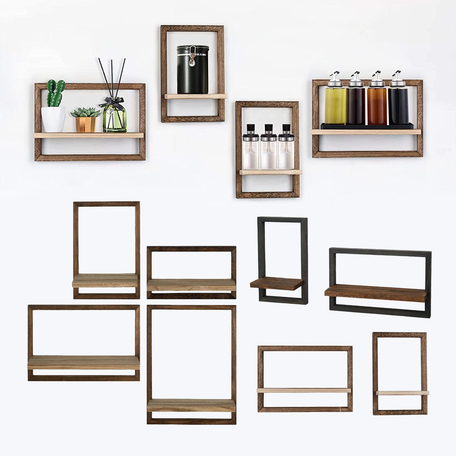 Callipe 2/4Pcs Wooden Floating Shelf Storage Racks Smooth Edge Burr ...