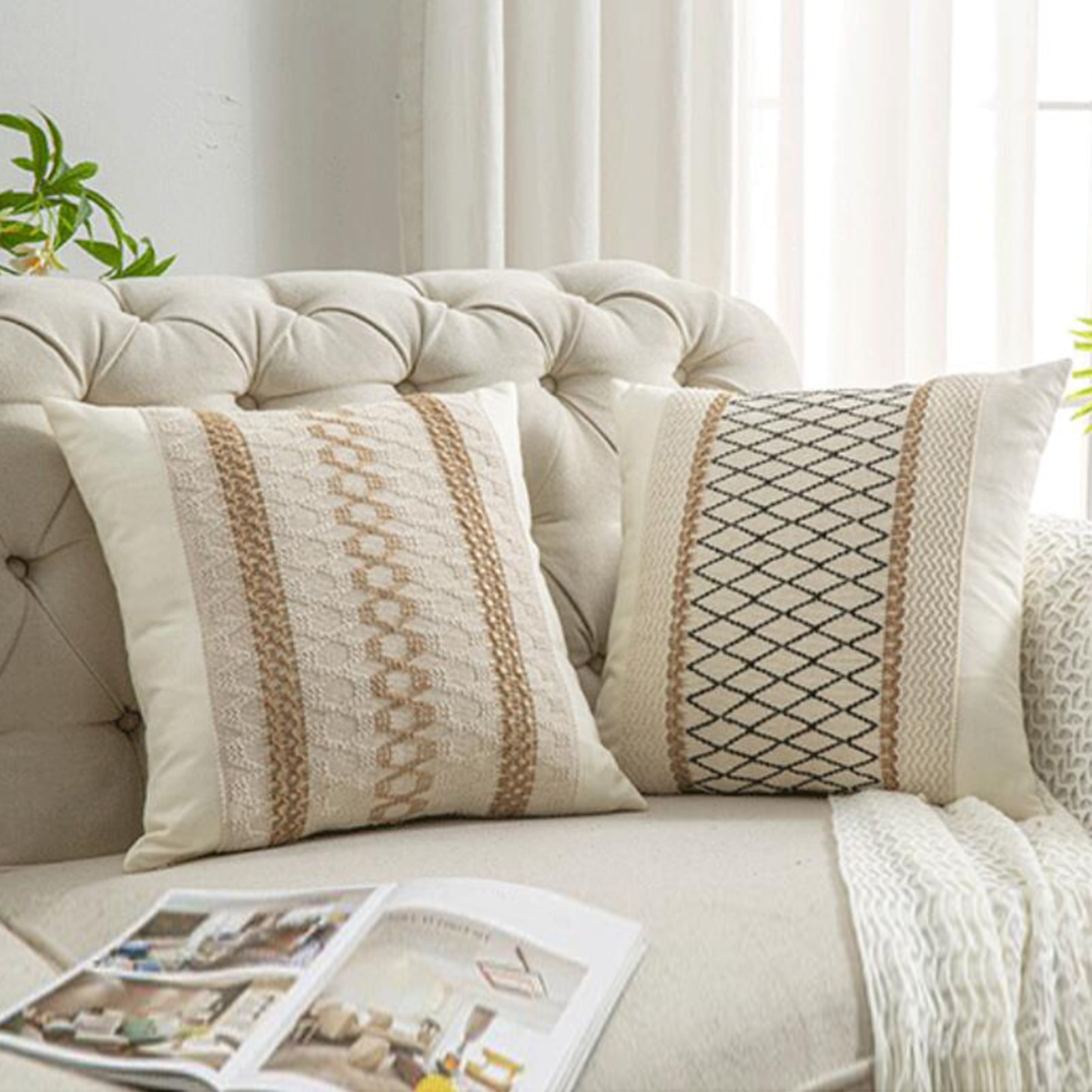 Callipe 2 Pcs Throw Pillowcase Bohemian Style Color Matching Square ...