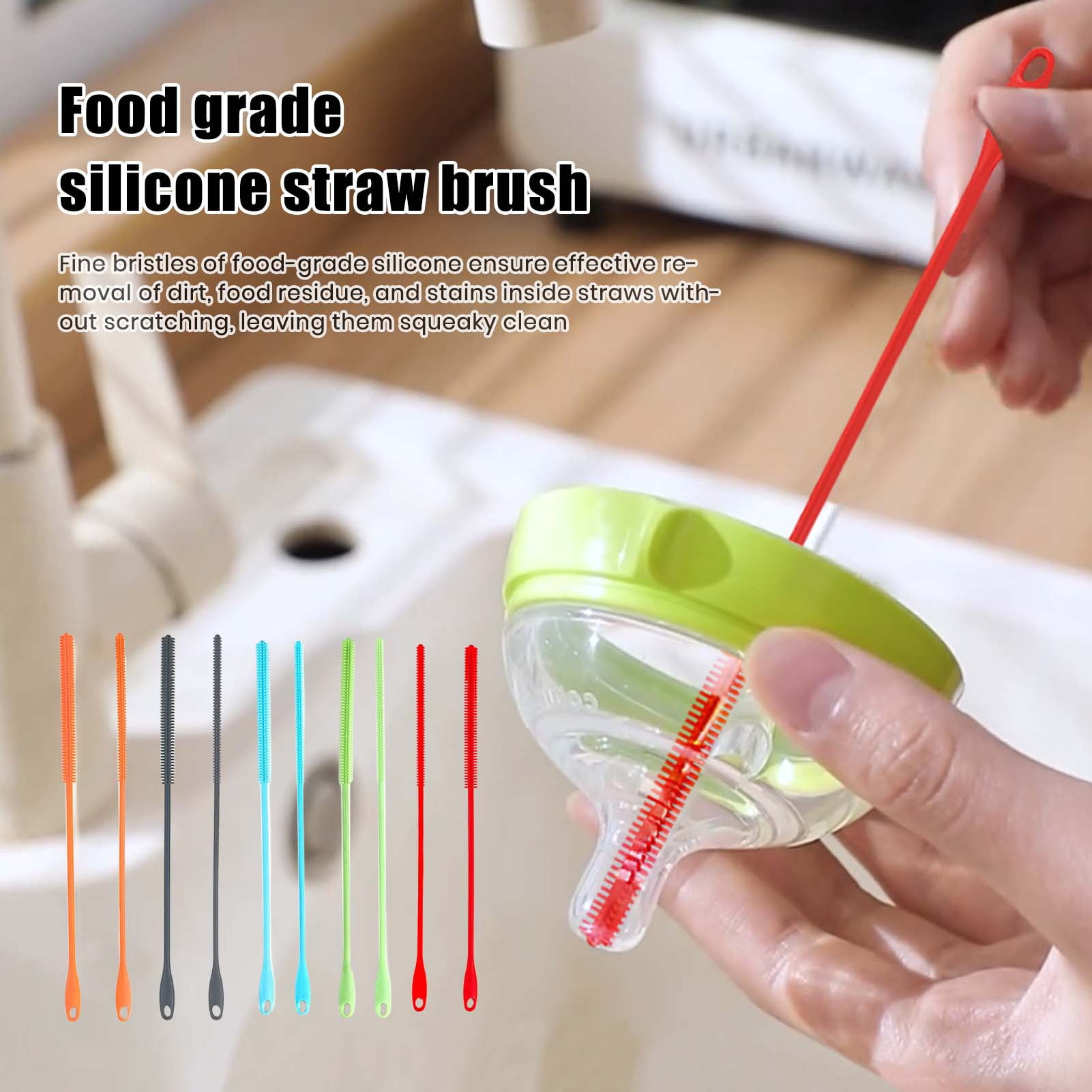 Callipe 2Pcs/Set Straw Brush Fine Bristles Flexible Handle Food Grade ...