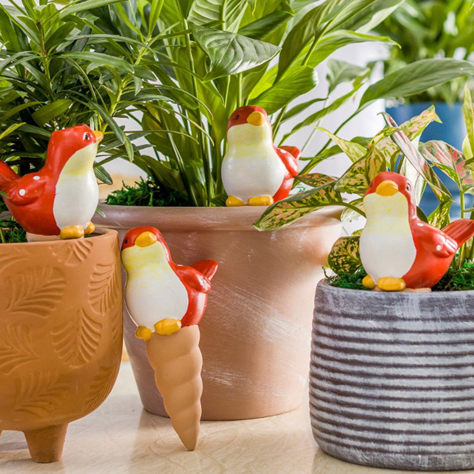 Callipe 4 Pcs Bird Shaped Self-Watering Spikes Terracotta Clay Plant ...