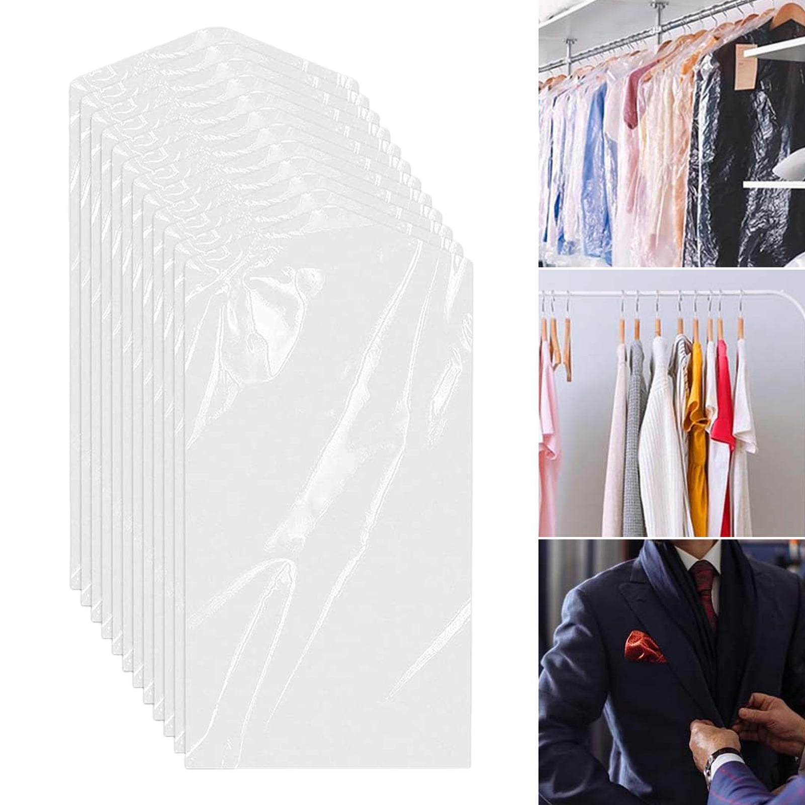 Callipe 50 Pcs Dry Cleaning Bags Clear Dust-proof Plastic Garment Bags ...