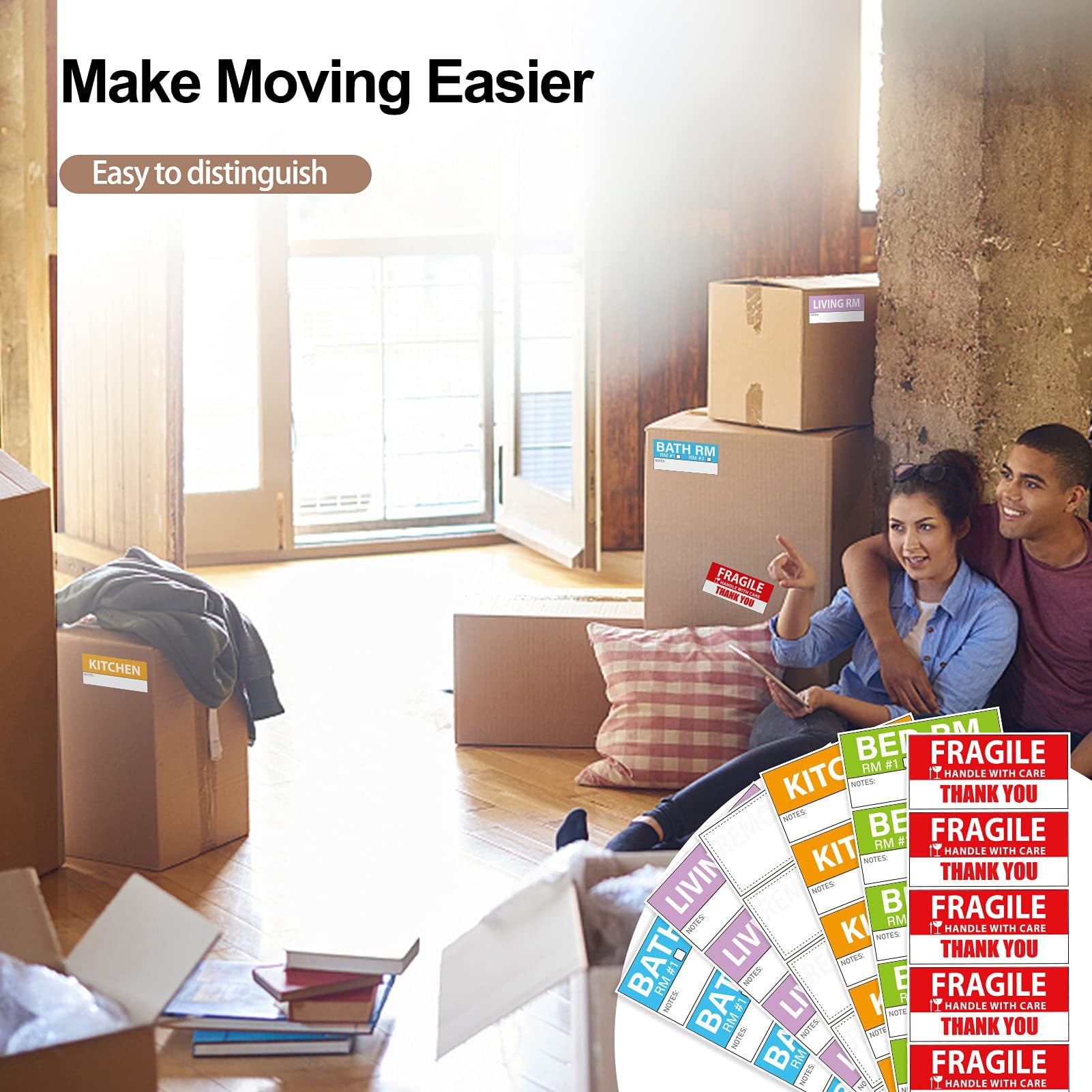 Callipe 50 Sheets Removable Waterproof Home Moving Box Packing Labels ...