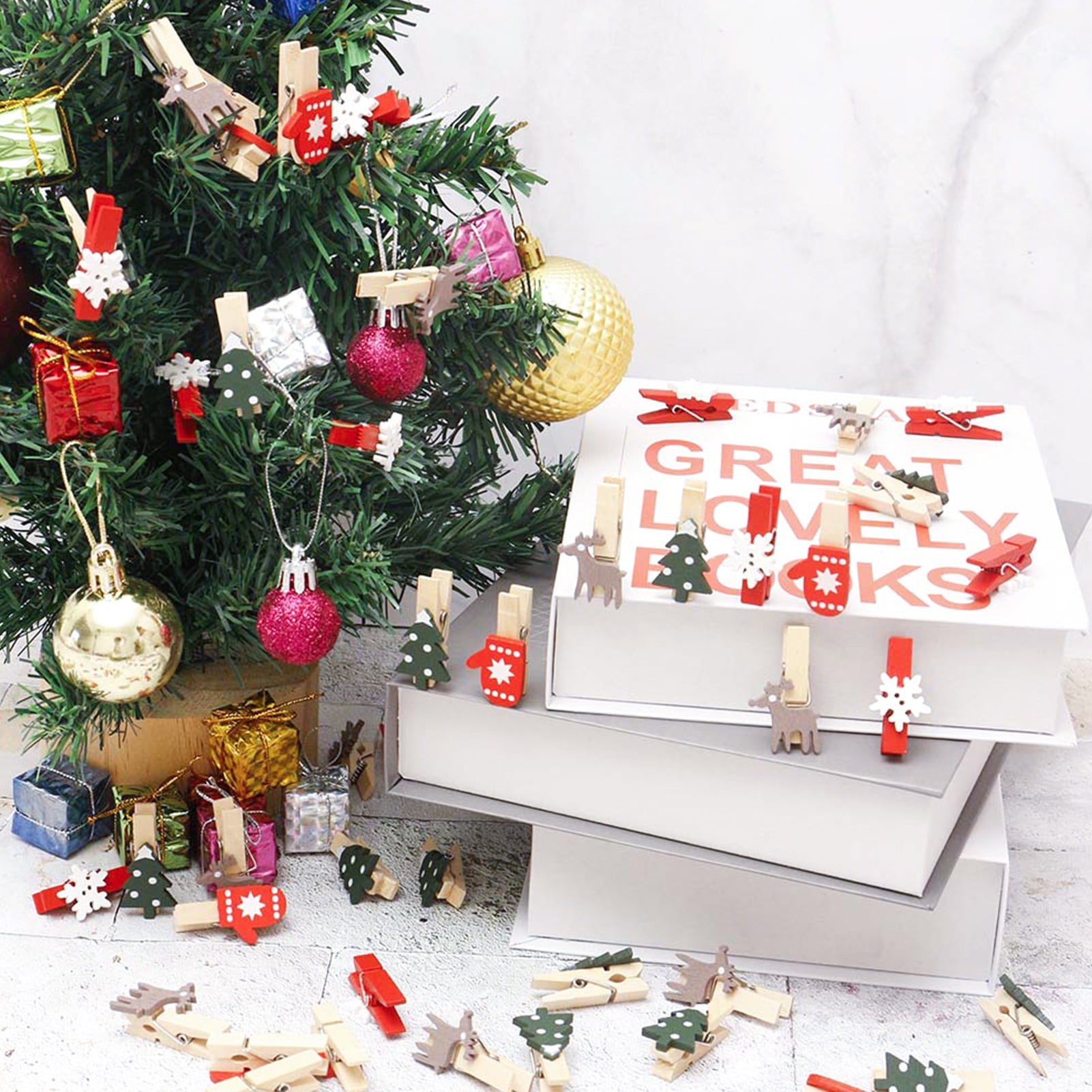 Callipe 50Pcs Wooden Clamp Mini Clothespins Small Exquisite Snowflake ...