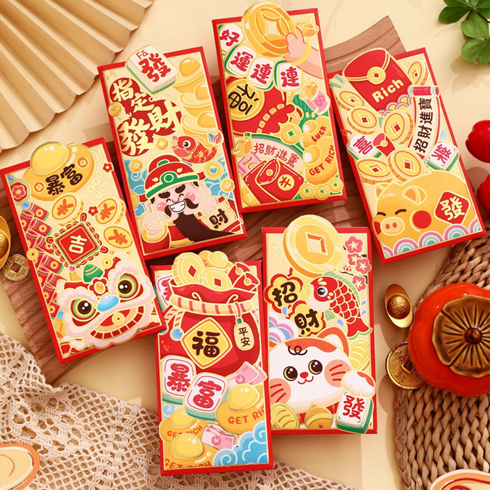 Callipe 6Pcs Red Envelopes 2025 Chinese Lunar New Year Red Pocket Year ...