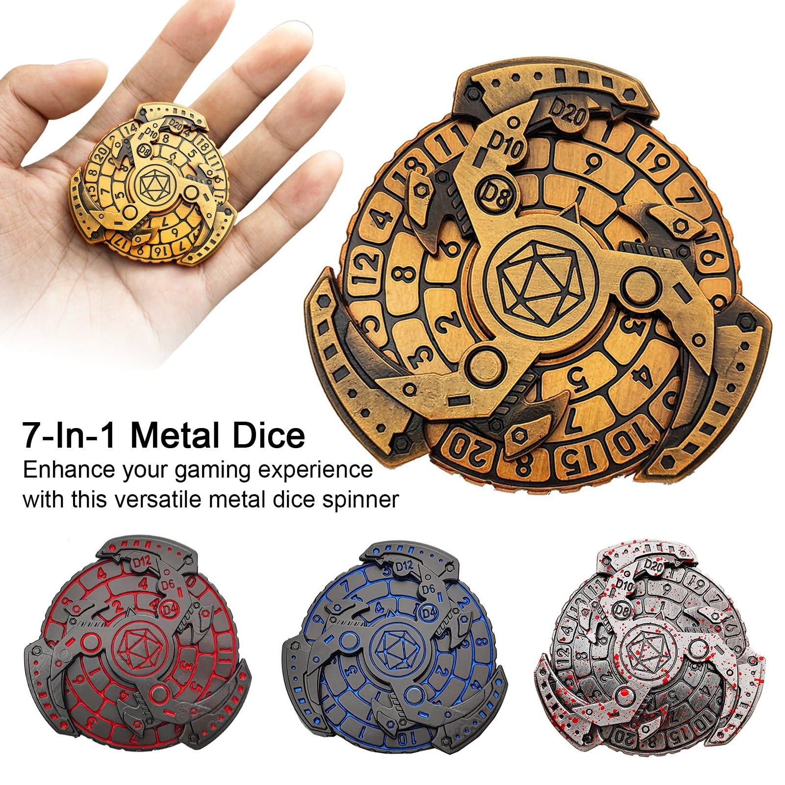 Callipe 7-In-1 Metal Dice Fidget Spinner Portable Vintage Heavy Duty ...