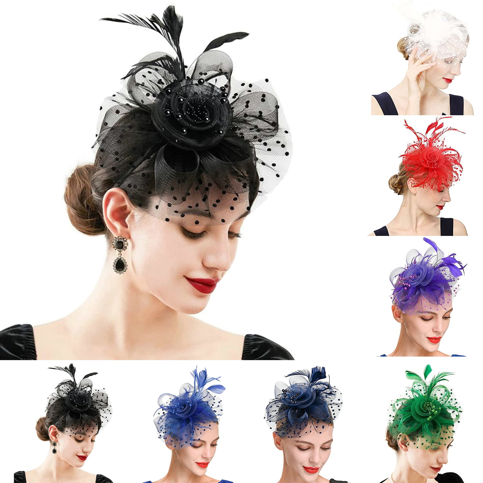 Callipe Beads Decor Dot Print Metal Clip Fascinator Hat Mesh Flower ...