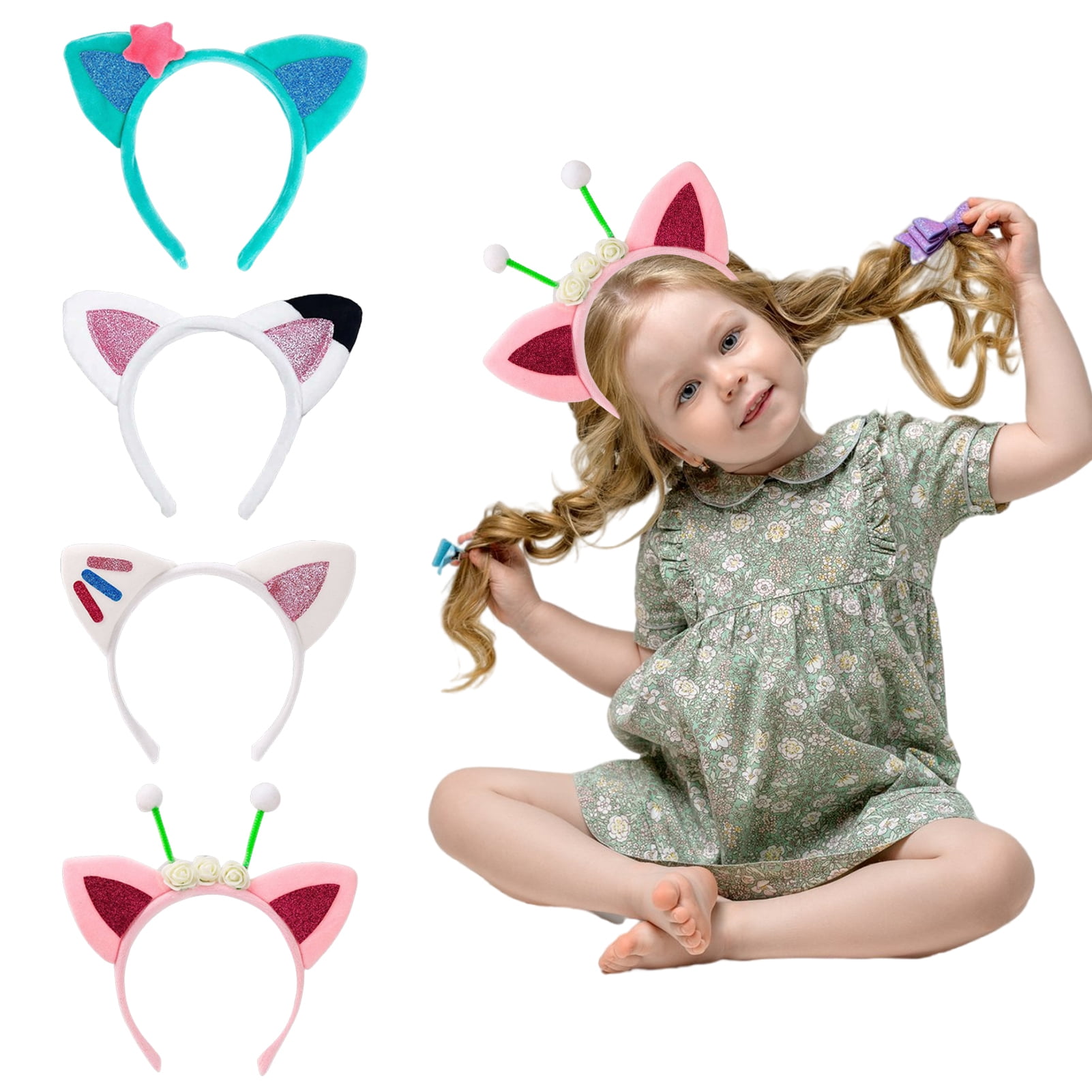 Callipe Cat Ears Hair Hoop Plush Sequins Cat Party Decoration Hairband ...