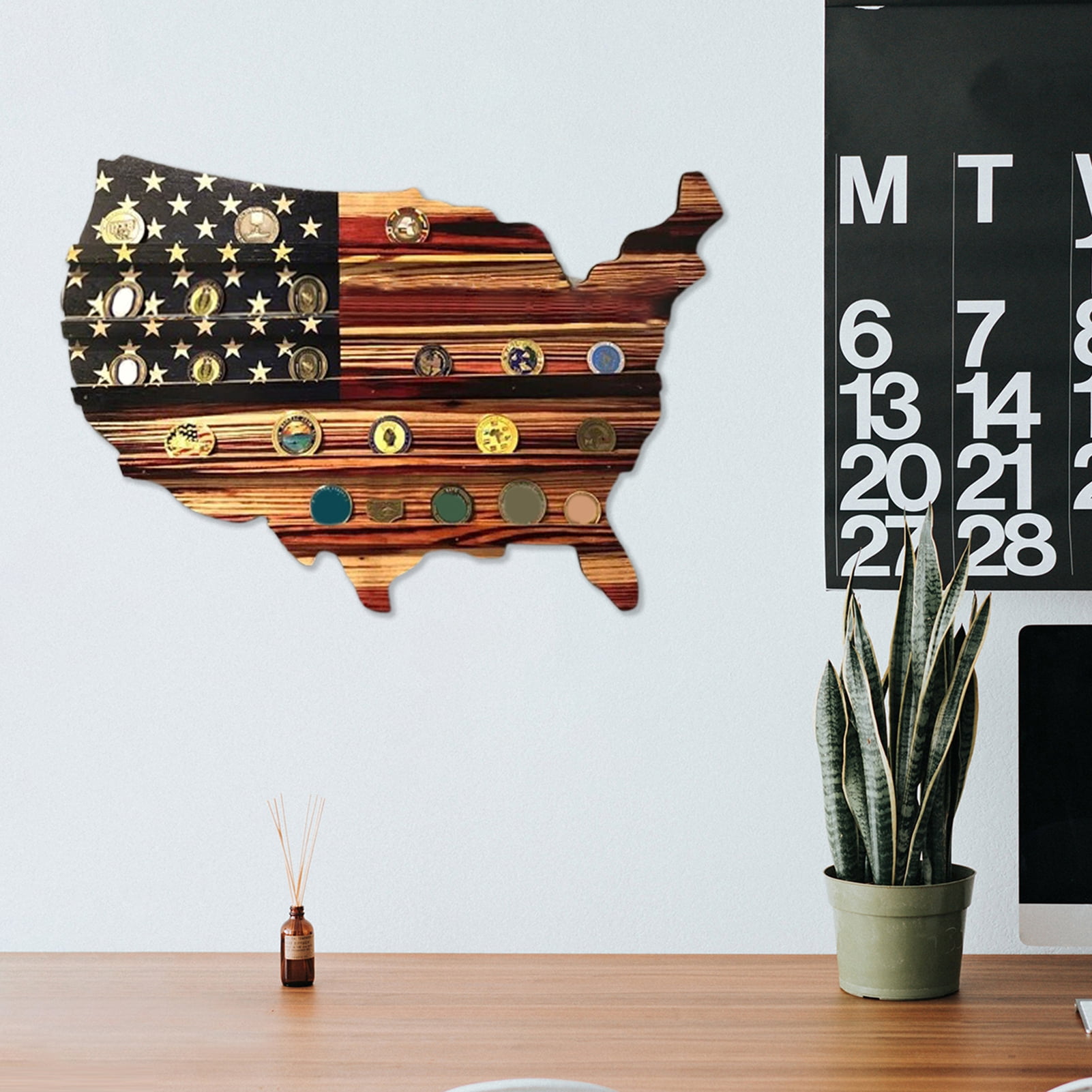 Callipe Challenge Coin Display Stand Wooden American Flag USA Map Shape ...