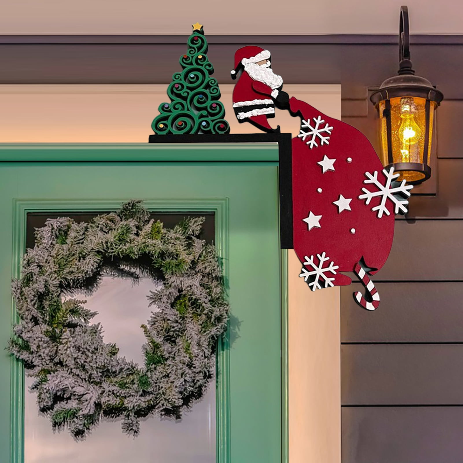 Callipe Christmas Door Frame Decoration Metal Santa Claus Hat Dog Cat ...