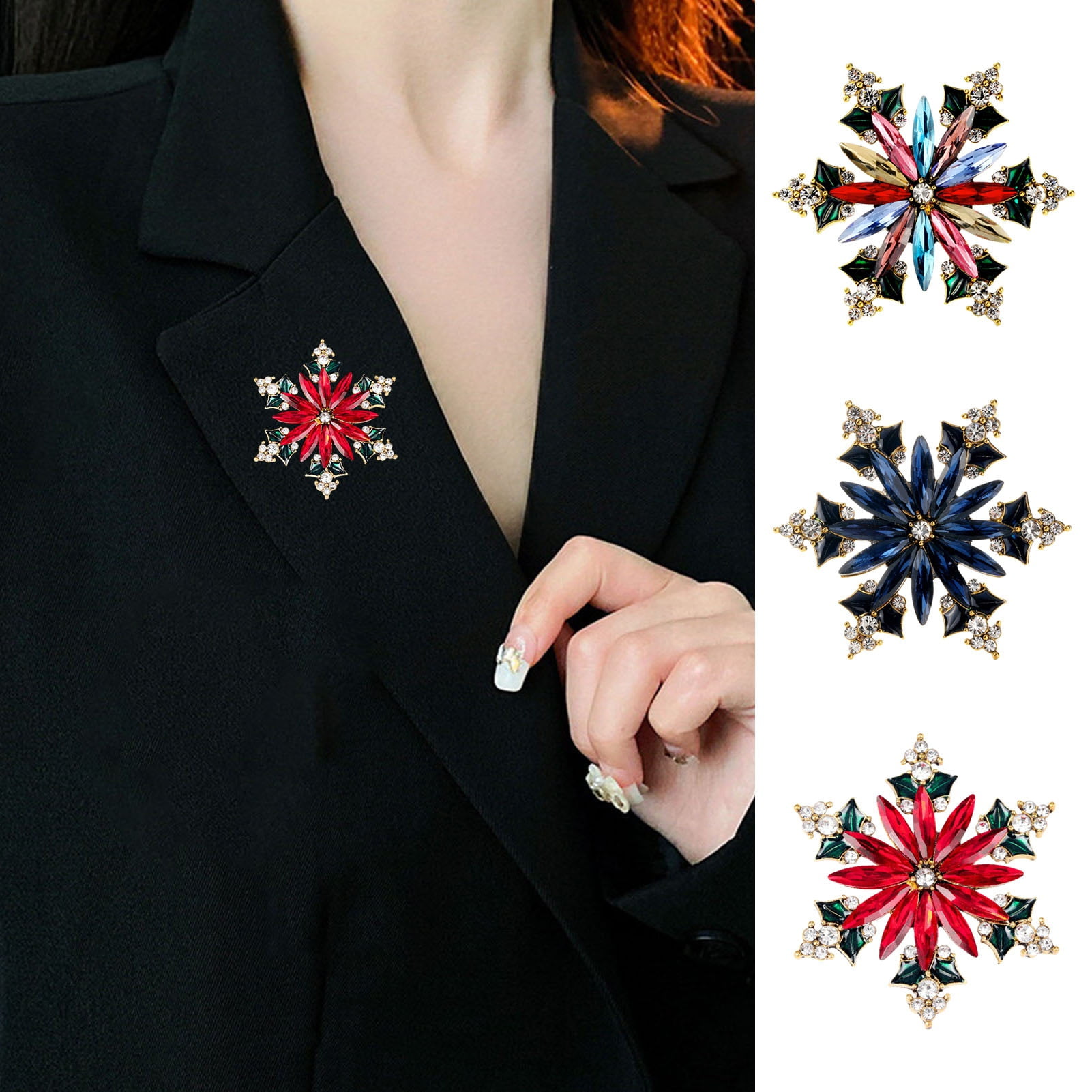 Callipe Christmas Snowflake Brooch Colorful Rhinestone New Year Coat ...