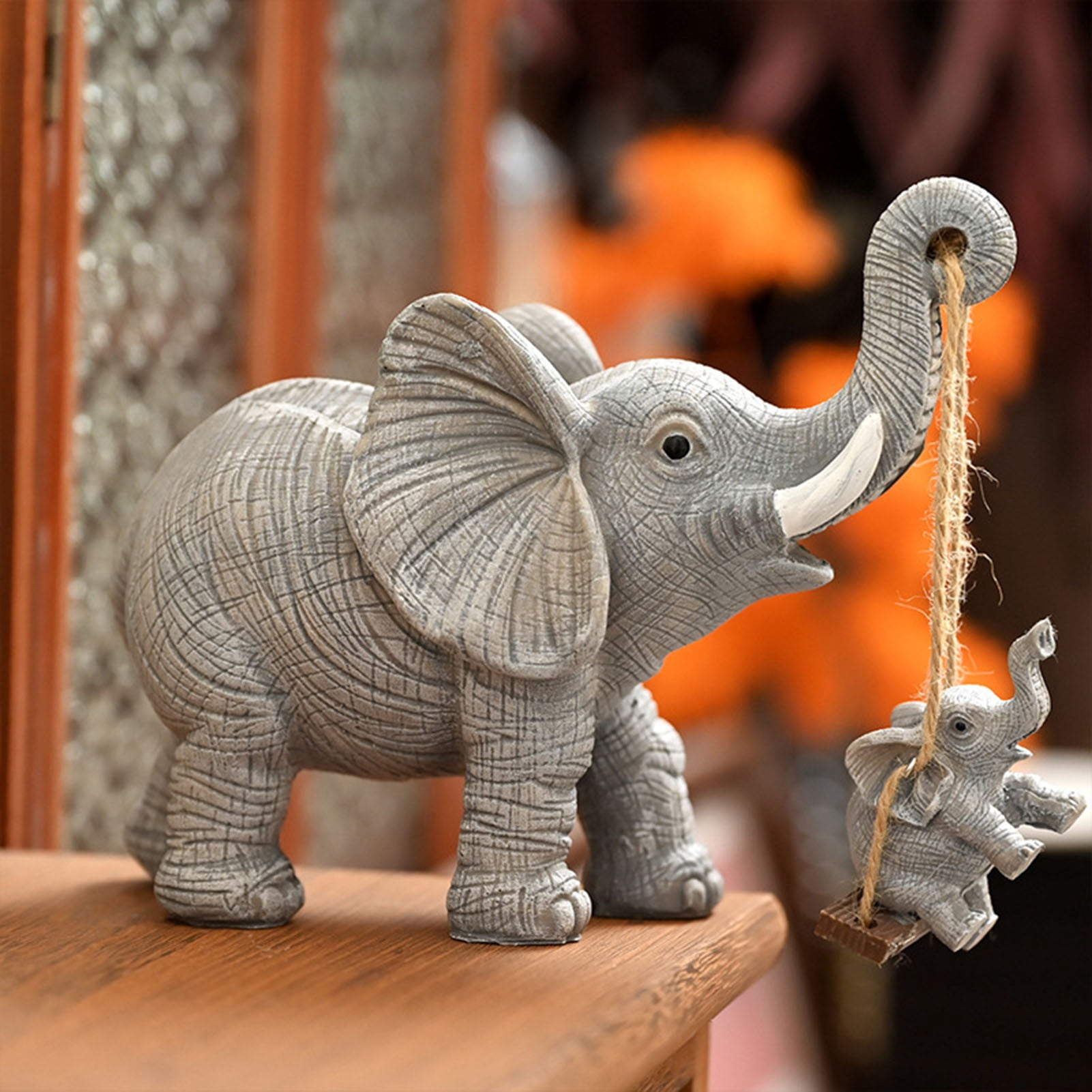 Callipe Elephant Statue Resin Elephant Mother And Child Figurine Swing ...