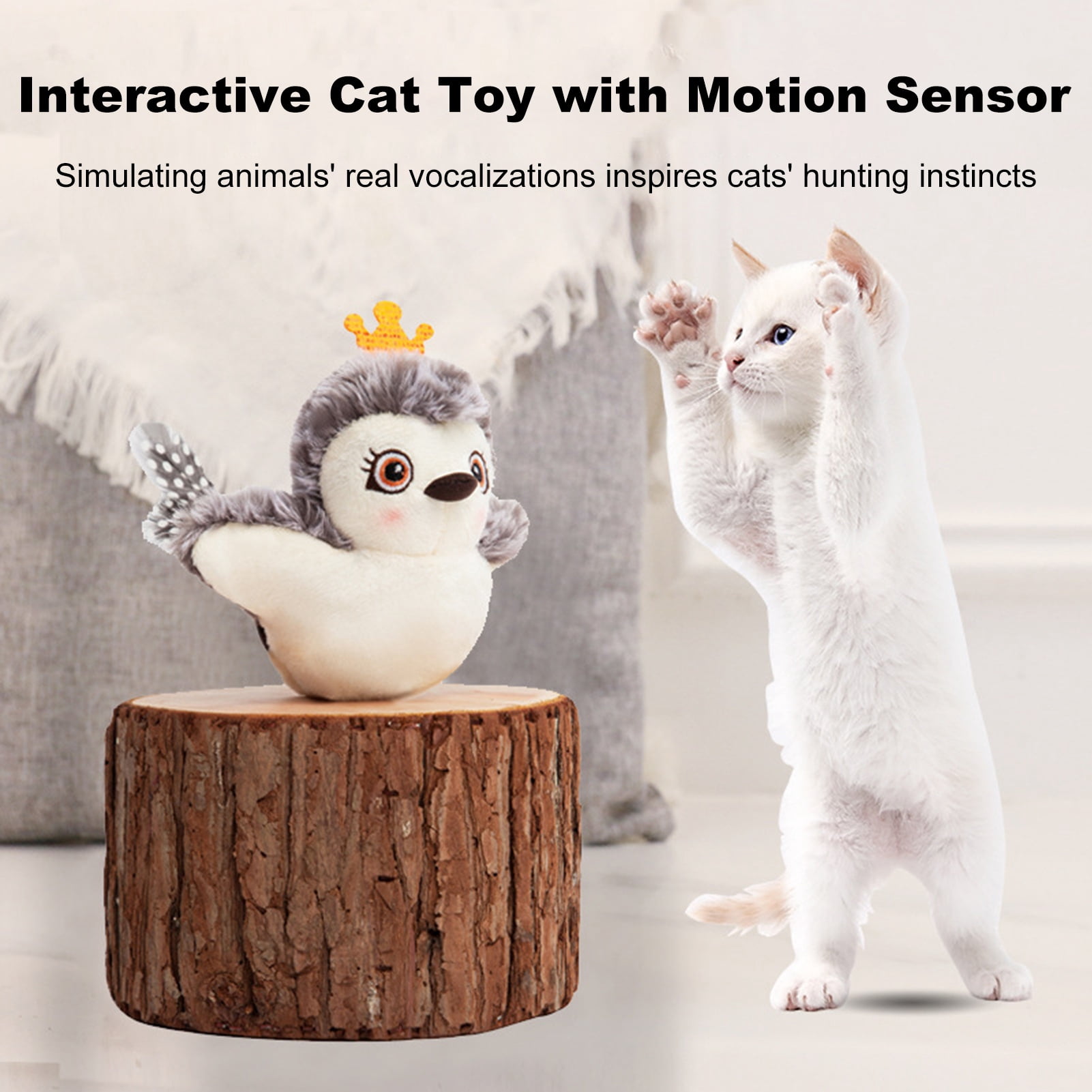 Callipe Flapping Wings Cat Toy USB Rechargeable Interactive Plush Bat ...