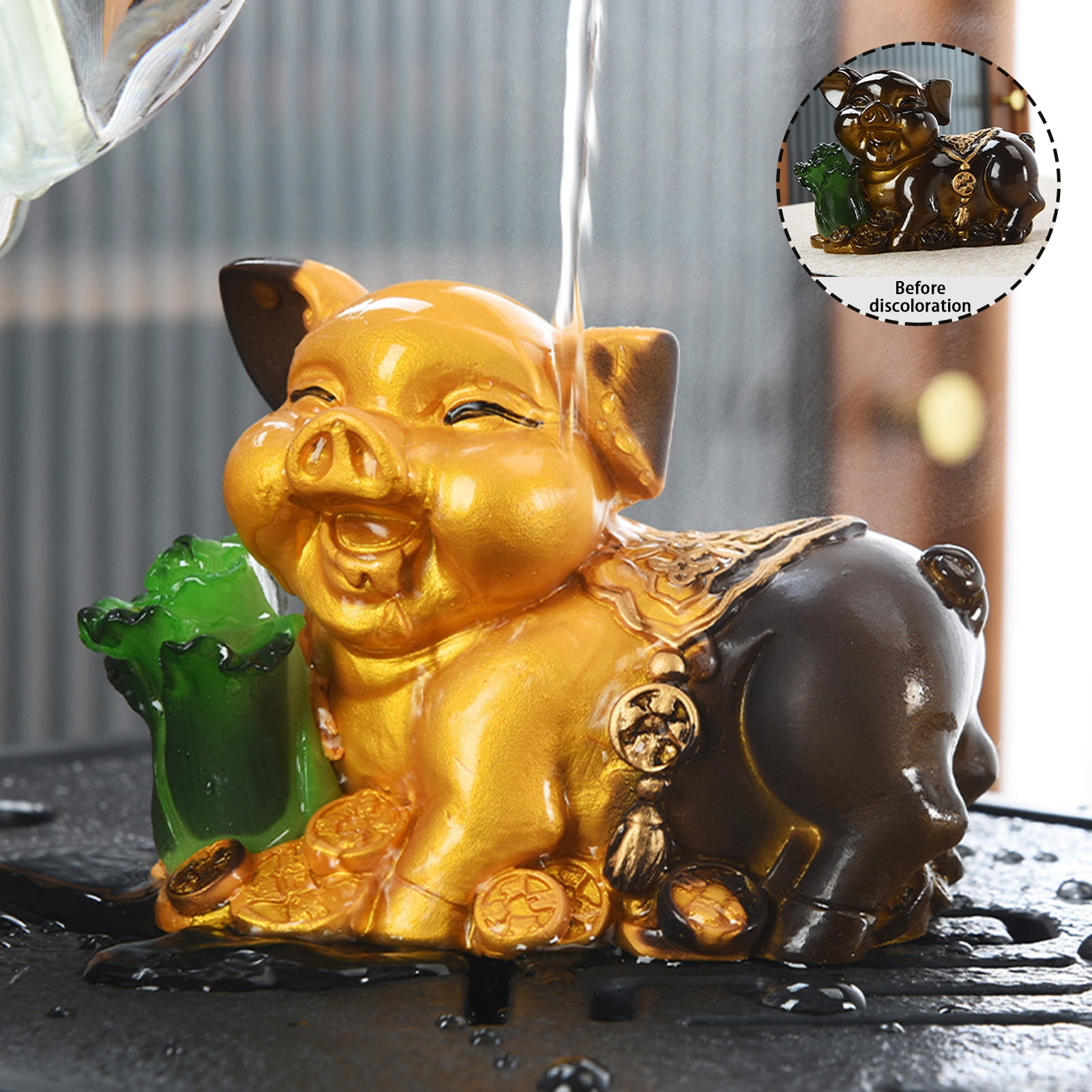 Callipe Lucky Pig Tea Pet Resin Color Changing Statue for Tea Ceremony ...