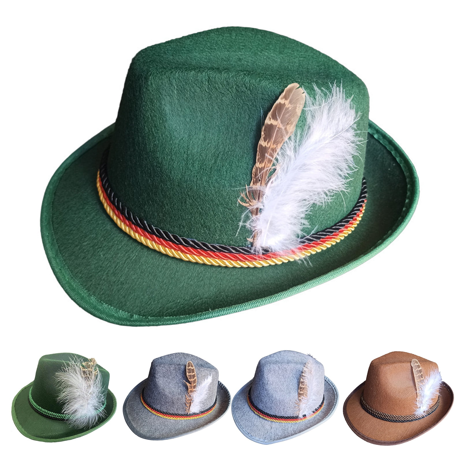 Callipe Men Fedora Retro Jazz Hat Feather And Rope Decor Curved Edge ...