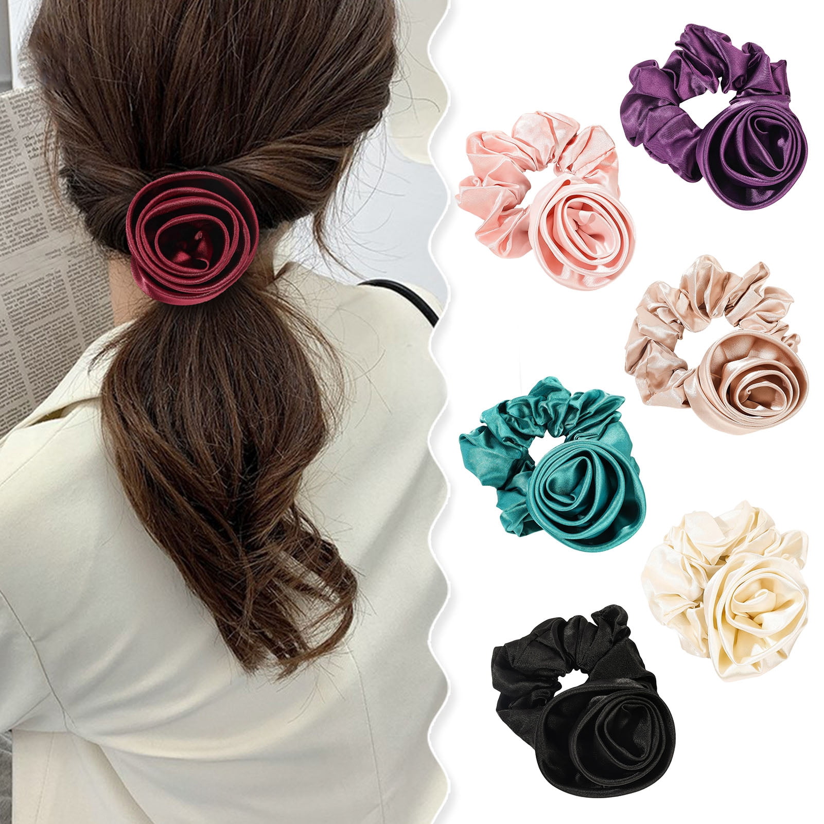Callipe Rose Flower Decor Hair Rope Large Elastic Hair Tie Rose Rubber ...