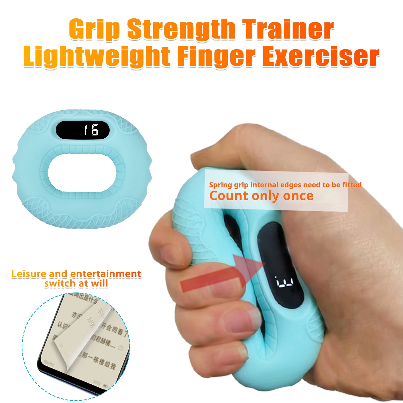 Callipe Silicone Grip Strength Trainer Ring LCD Display Bluetooth ...