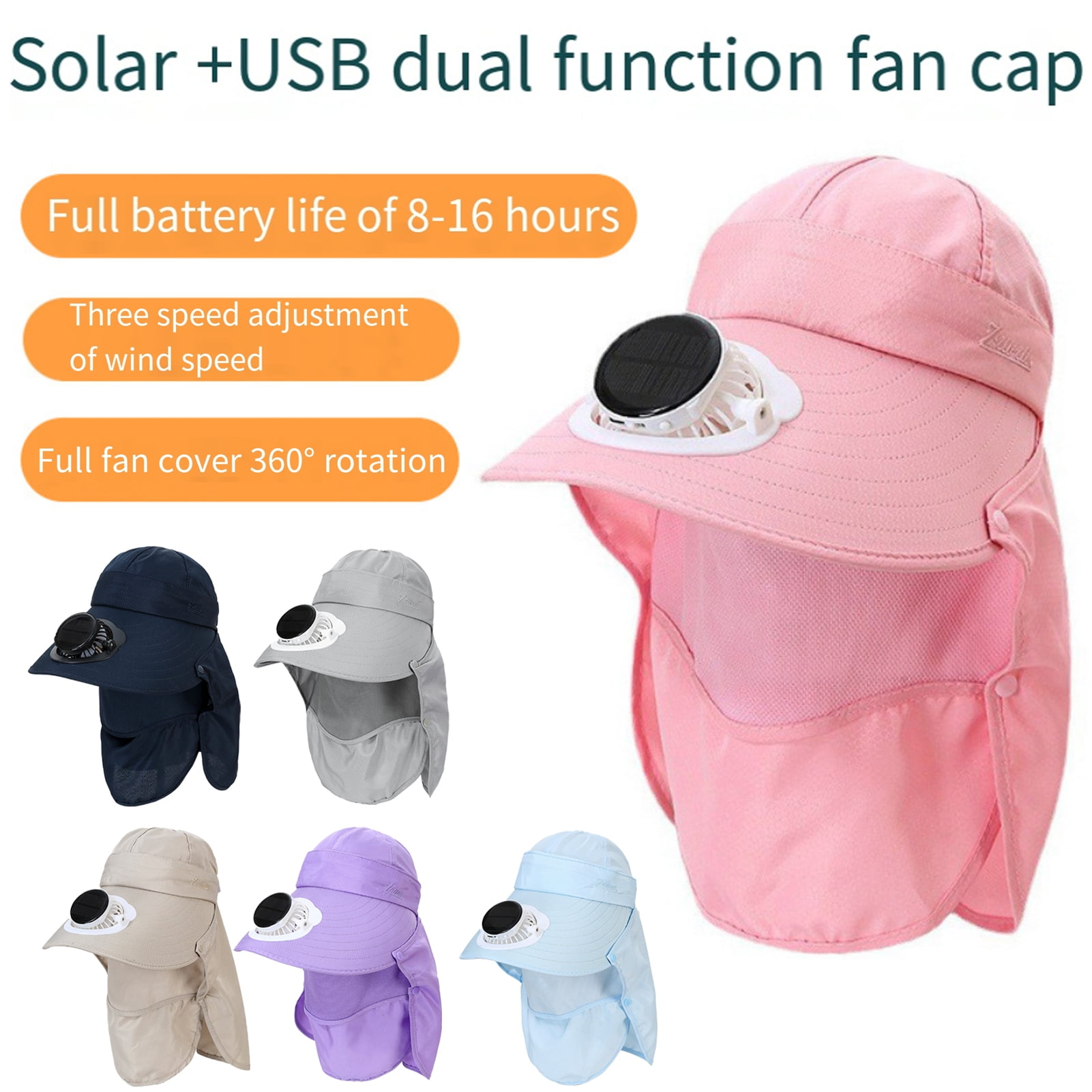 Callipe Solar Fan Hat with Neck Flap UV Hat with Cooling Fan USB ...