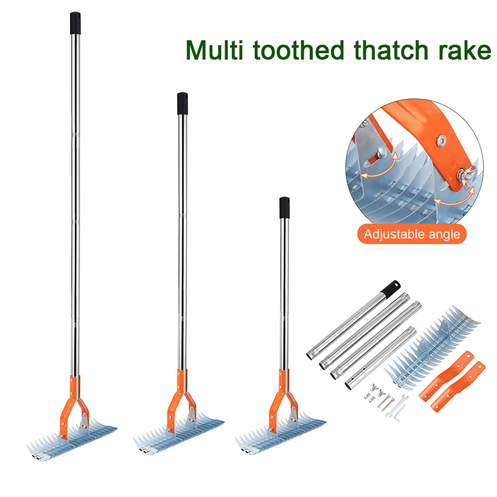 Callipe Thatch Rake Lawn Dead Grass Cleaning Rake with Adjustable Steel ...