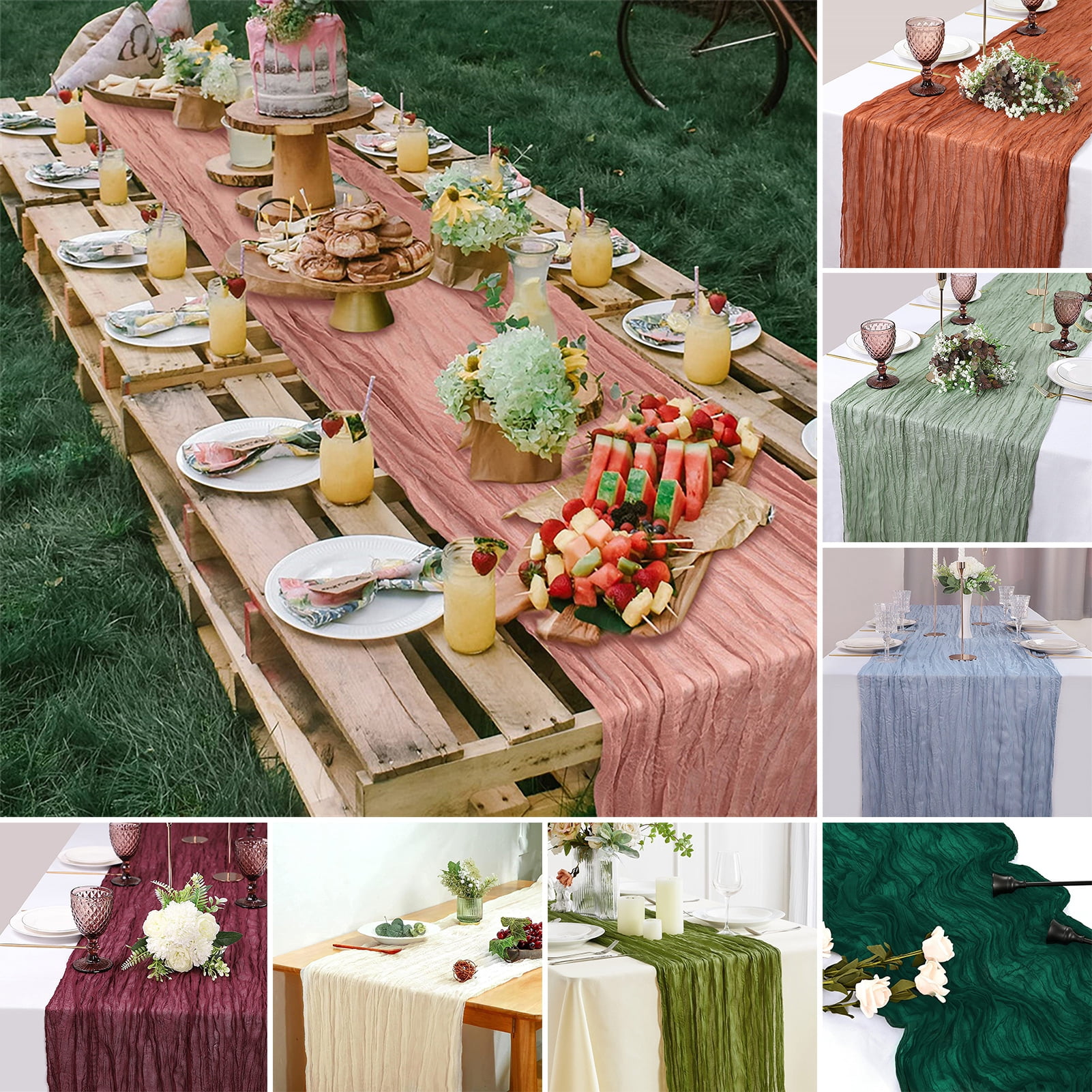 Callipe Wedding Party Table Runner Gauze Bohemian Style Pleated Solid ...