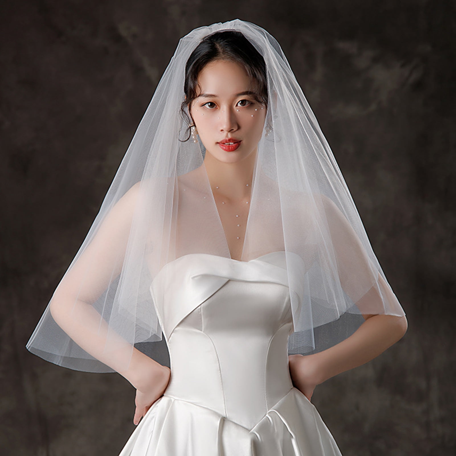 Callipe White Bridal Veil Double-Layered Solid Color Wedding Veil Soft ...