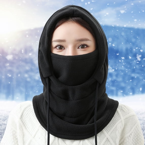 Callipe Women Winter Hat with Integrated Scarf Thick Warm Drawstring ...