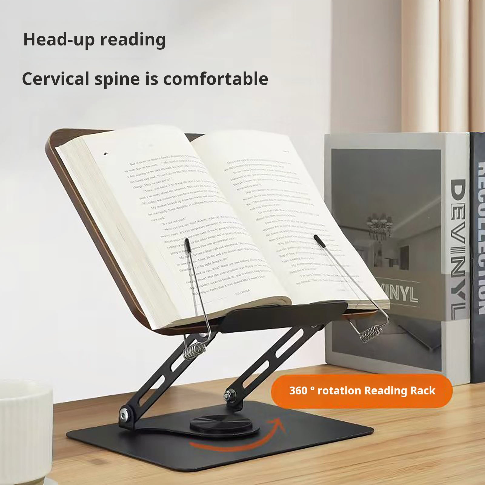 Callipe Wooden Book Holder Liftable Reading Stand with 360° Swivel Base ...