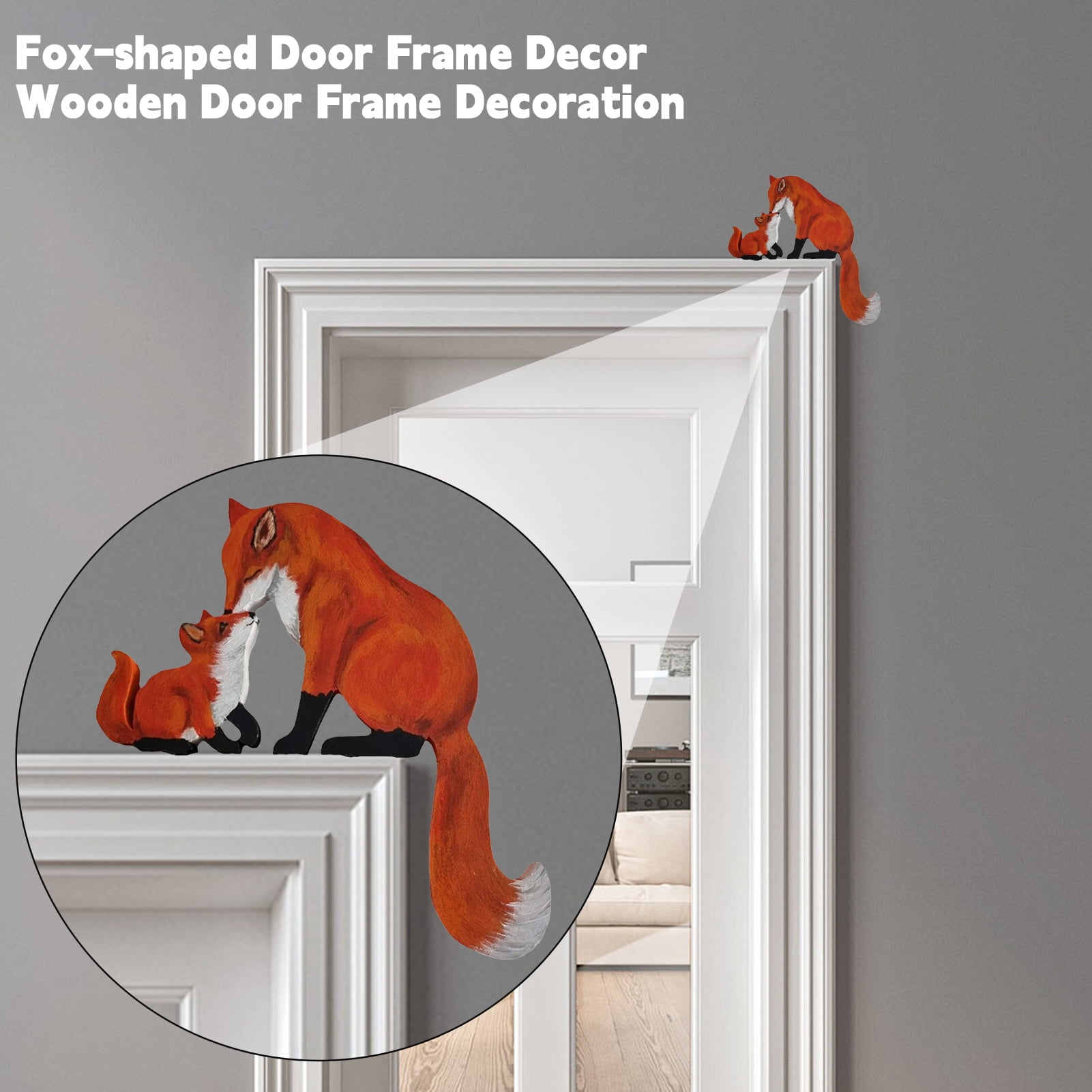Callipe Wooden Fox Door Frame Decoration Mother Son Animal Door Corner ...
