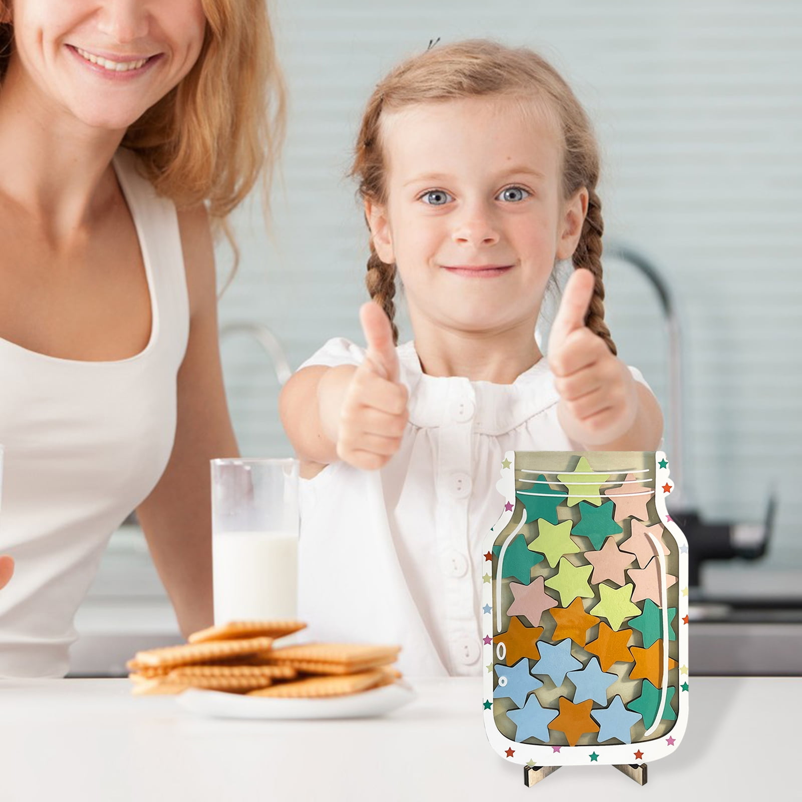 Callipe Wooden Reward Jar with 25 Colorful Stars Stand Kids Students ...