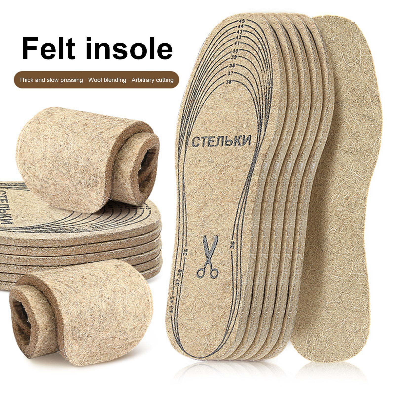 Callipe Wool Felt Insoles Winter Warm Boot Shoe Insert Insoles for Men ...