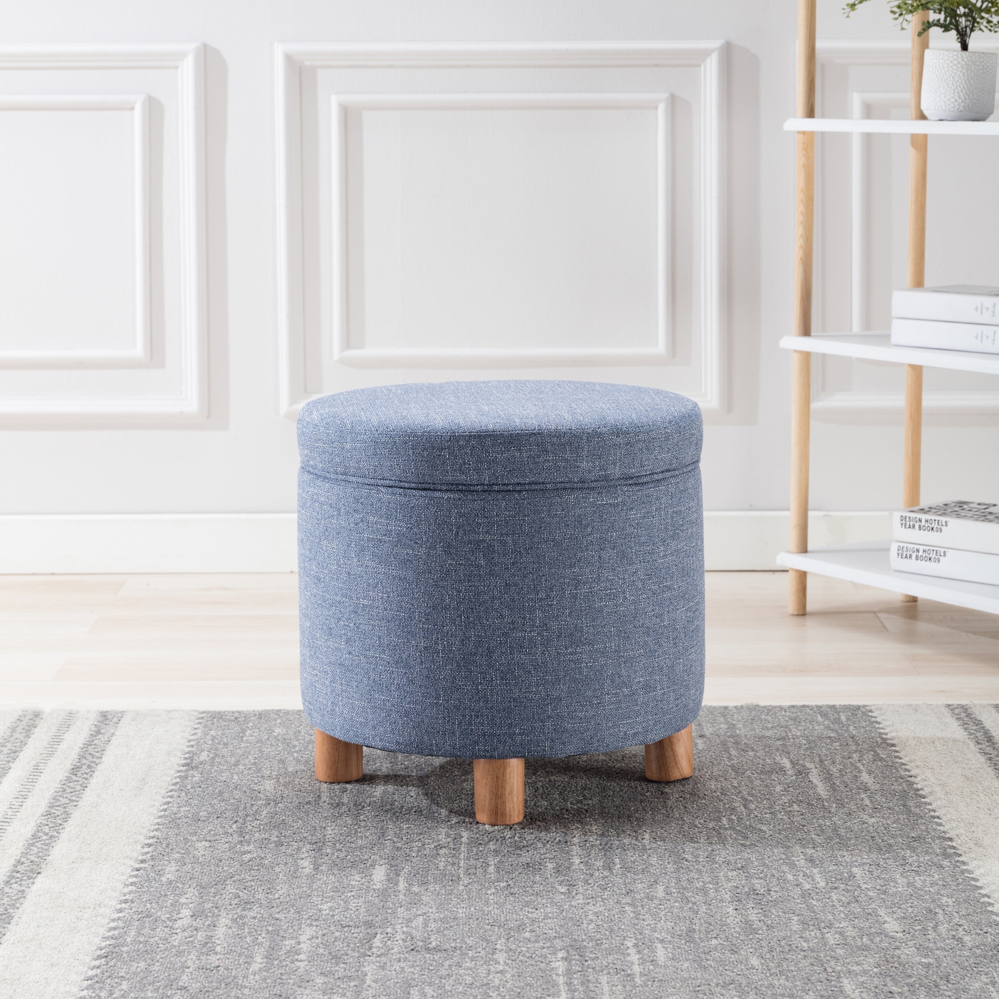Wovenbyrd Callister Round Storage Ottoman with Lift-Off Lid - Blue ...