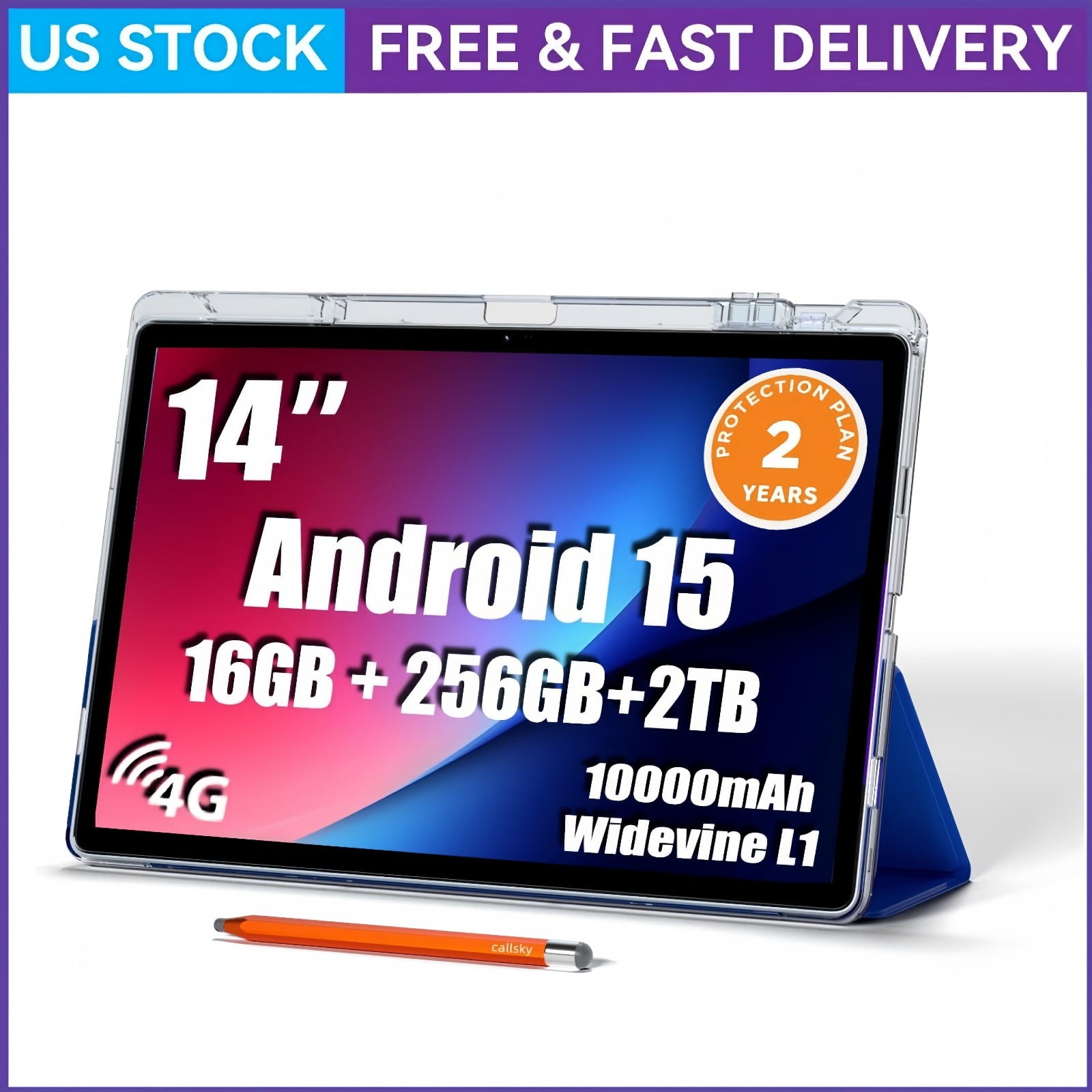Callsky 14 inch Tablet Android 15 16GB RAM 256GB ROM 1920x1200 FaceTime ...