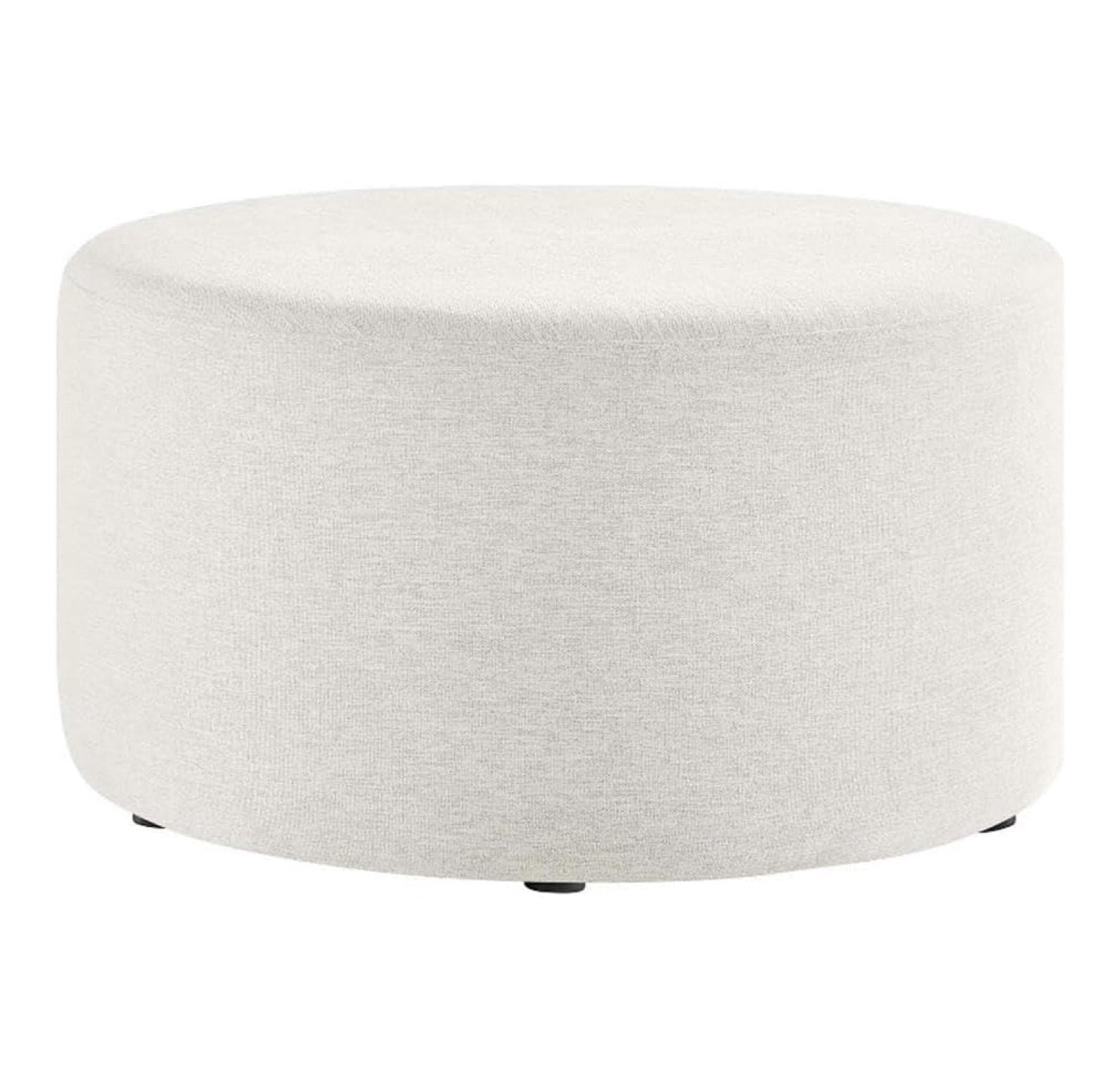 Callum 29 Inch Round Ottoman in Heathered Weave Ivory - Heathered Woven ...