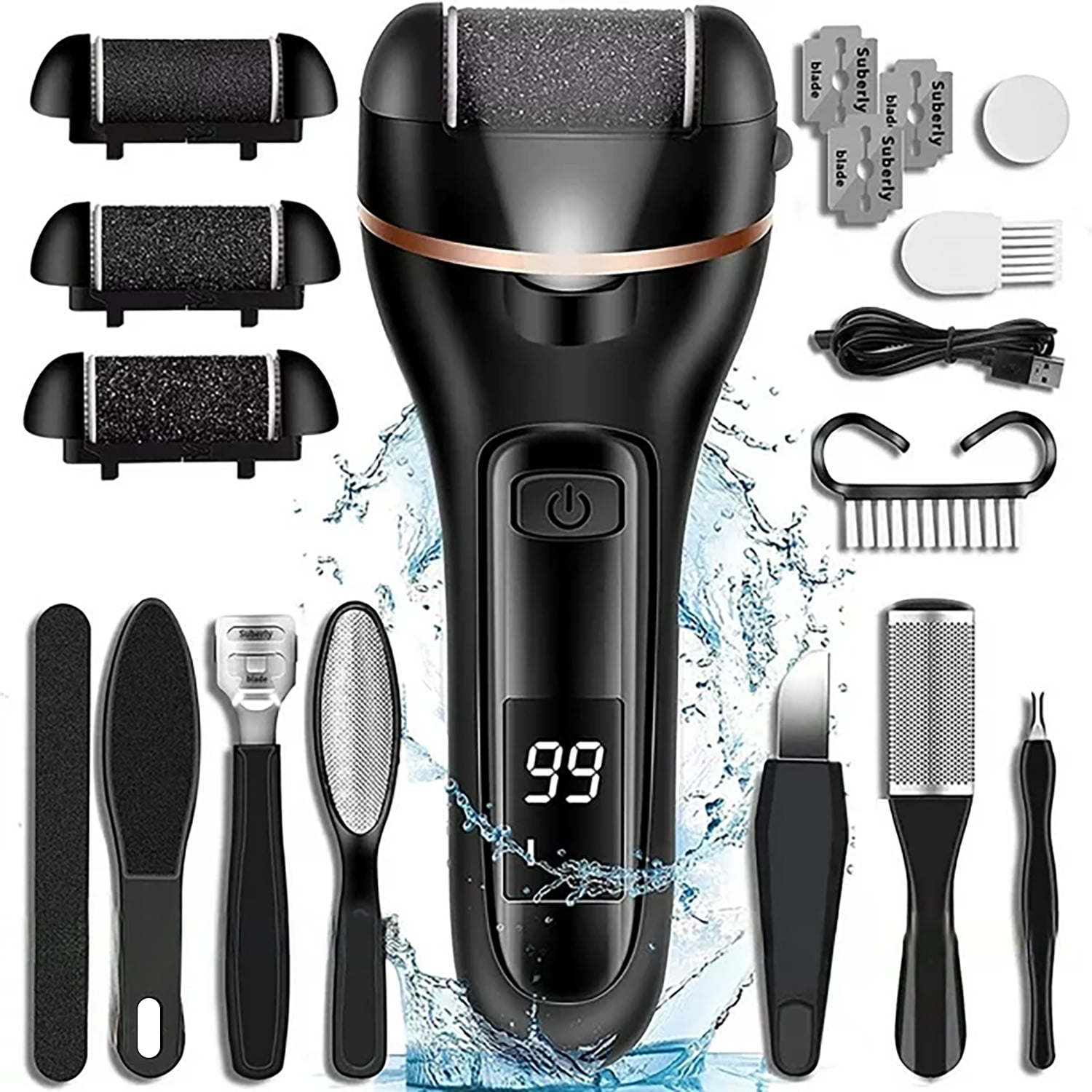 18-in-1 Pedicure Kit, Callus Remover, Rechargeable Foot Scrubber, 3 ...